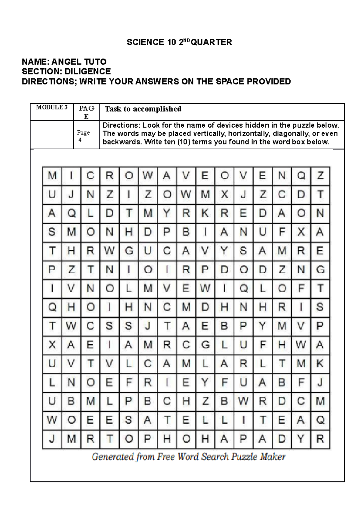 Answersheet - educational materials for additional information ...