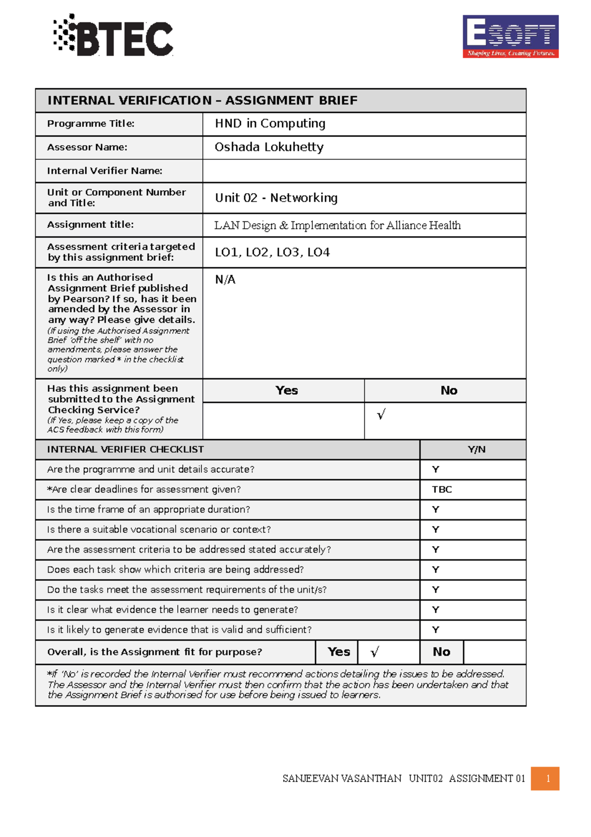 2710-1666634345190-Unit 02 Networking - INTERNAL VERIFICATION – ASSIGNMENT BRIEF Programme Title ...