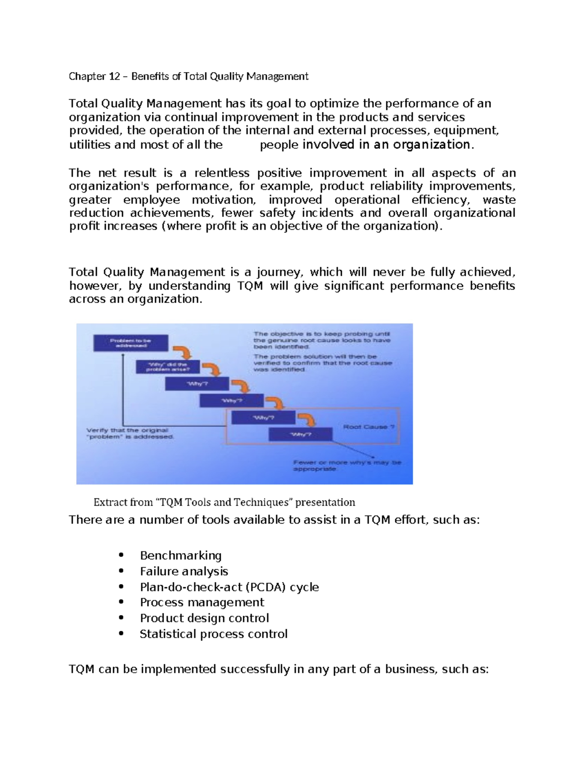 Chapter 12 - Benefits of Total Quality Management - Chapter 12 – Benefits of Total Quality - Studocu