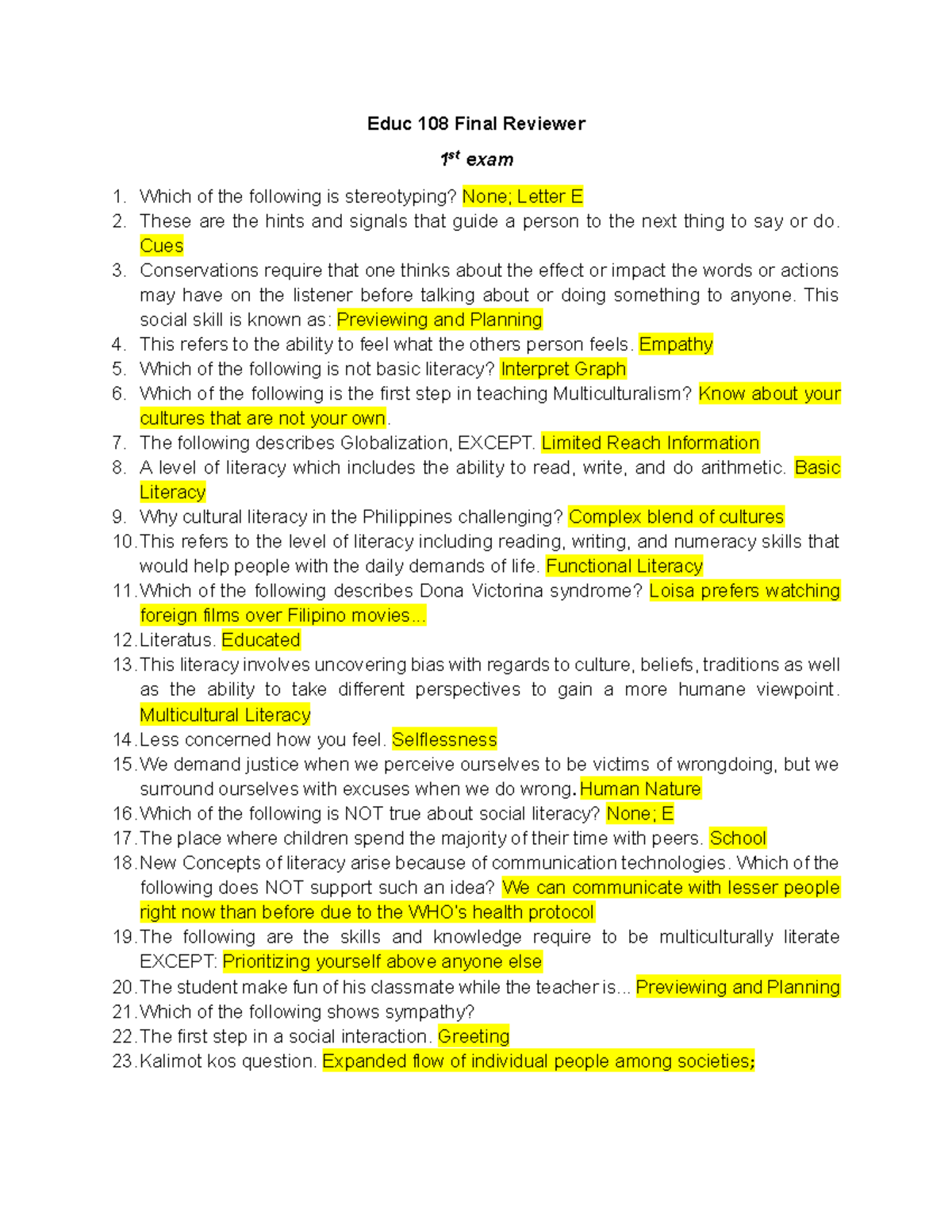 Educ 108 Final Reviewer - Educ 108 Final Reviewer 1 st exam 1. Which of ...