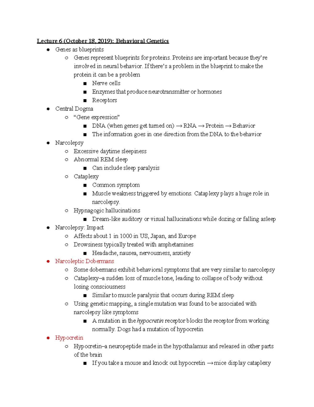 PSC 101 MT2 Notes - Lecture 6 (October 18, 2019): Behavioral Genetics ...