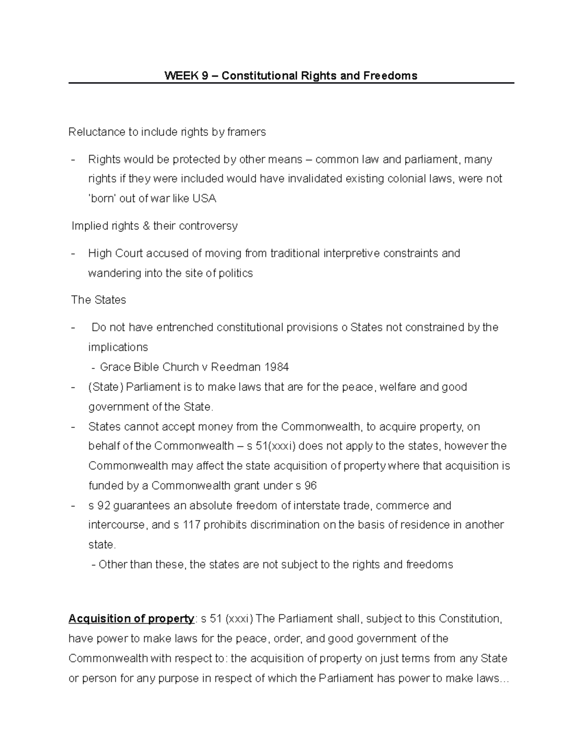 WEEK 9 Lecture Notes - Constitutional Rights and Freedoms - MLL323 ...