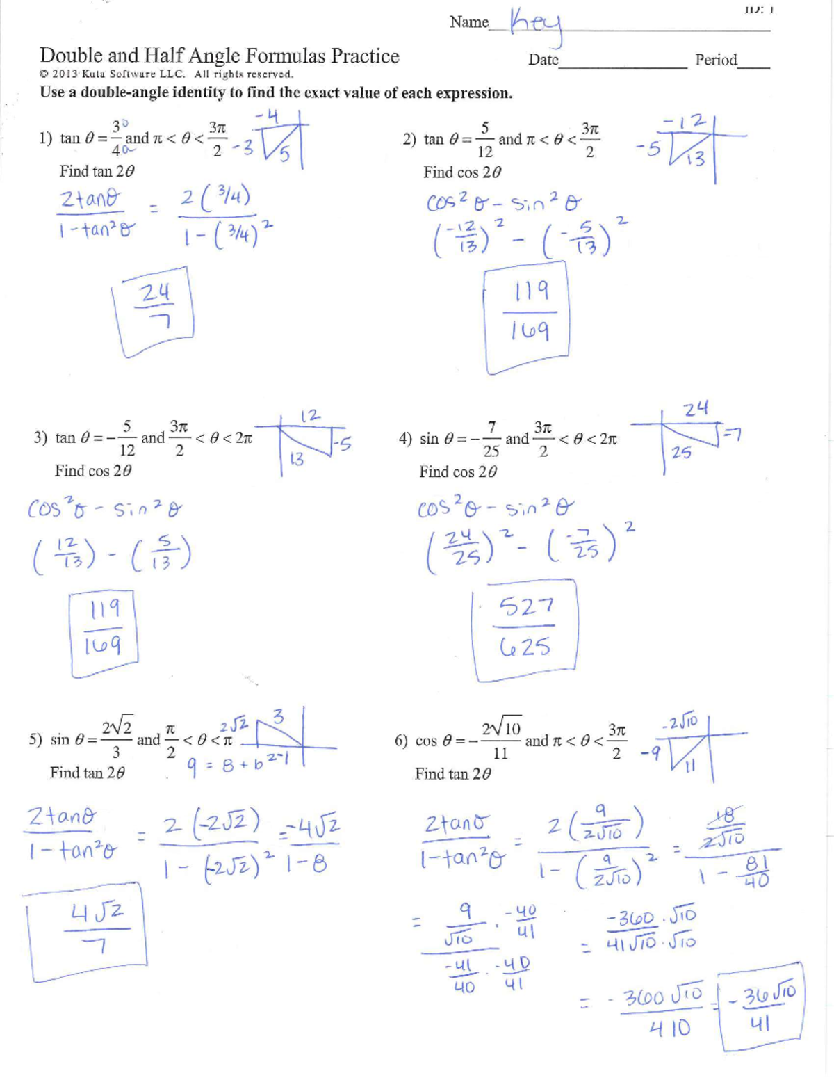 Double and Half angle WS KEY - MTH 130 - Studocu