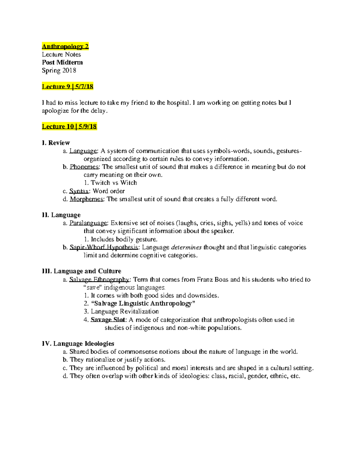 Anthropology 2 Post Midterm Lectures Anthropology 2 Lecture Notes