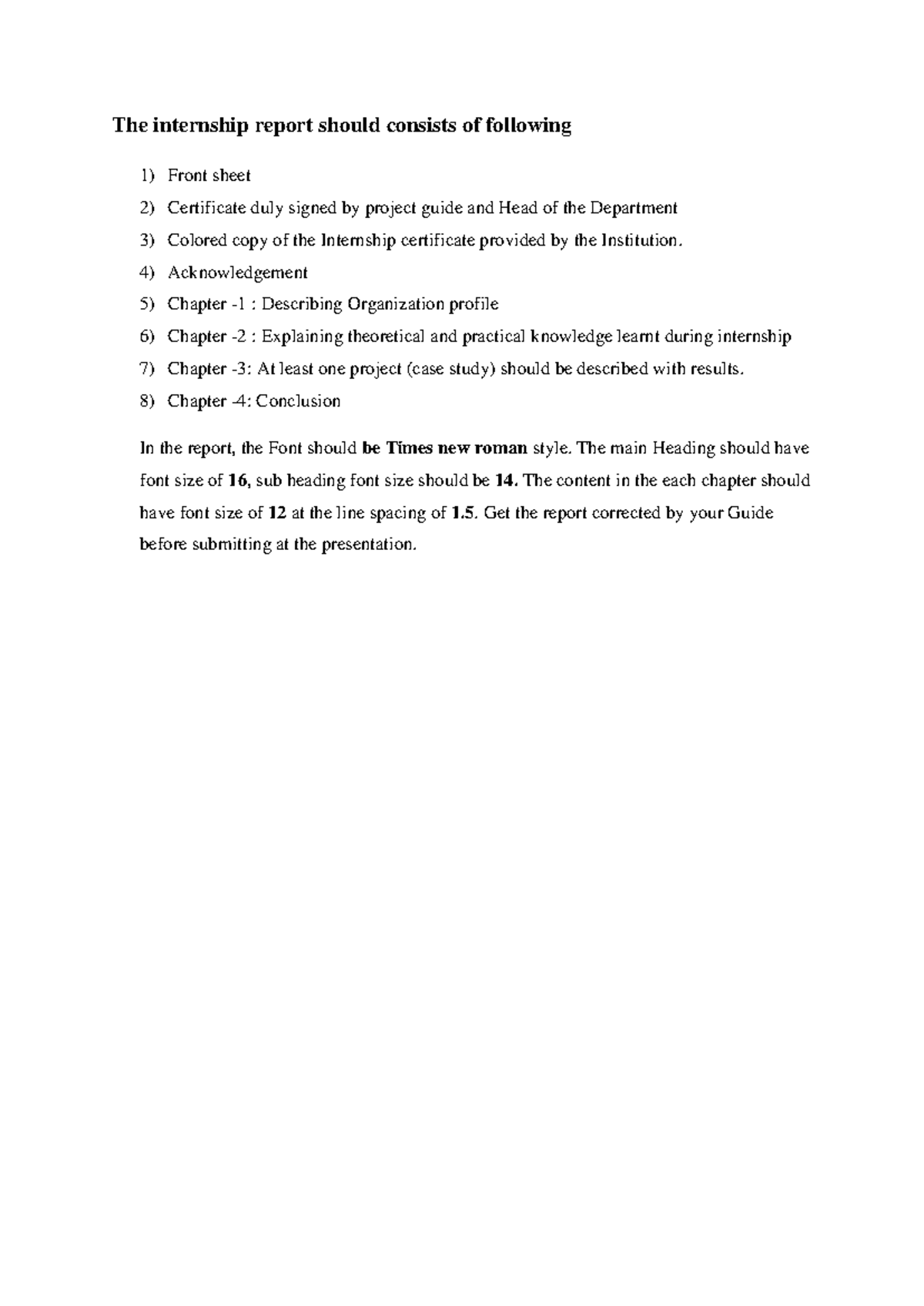 Internship report format 2023-24 - The internship report should ...