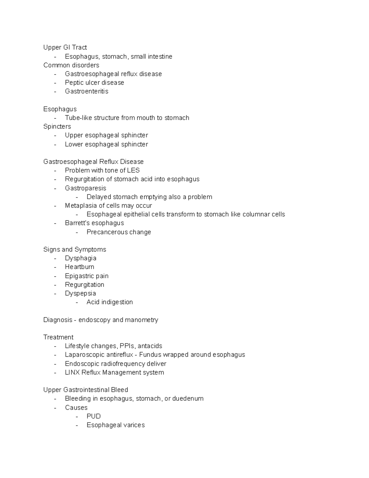 Upper GI Tract - Pathophysiology Notes - Upper GI Tract - Esophagus ...
