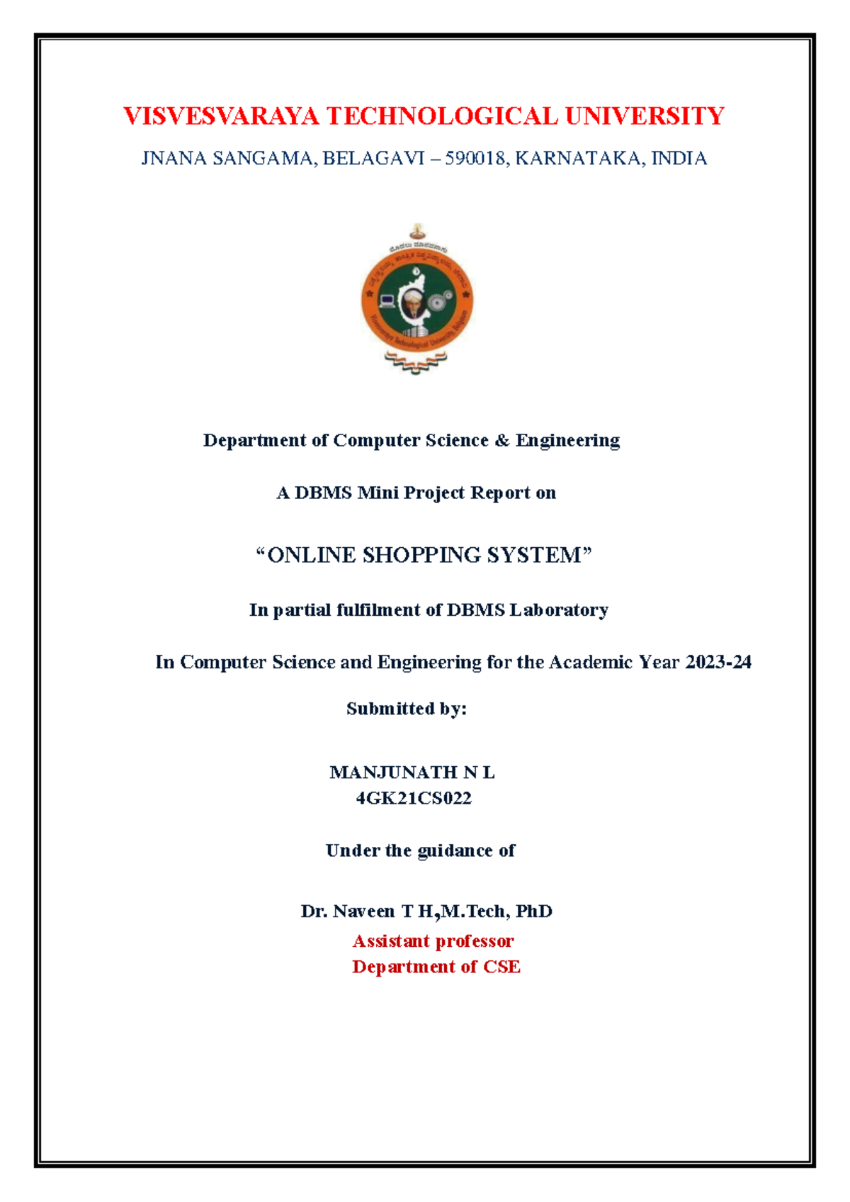 Database Management System - VISVESVARAYA TECHNOLOGICAL UNIVERSITY ...