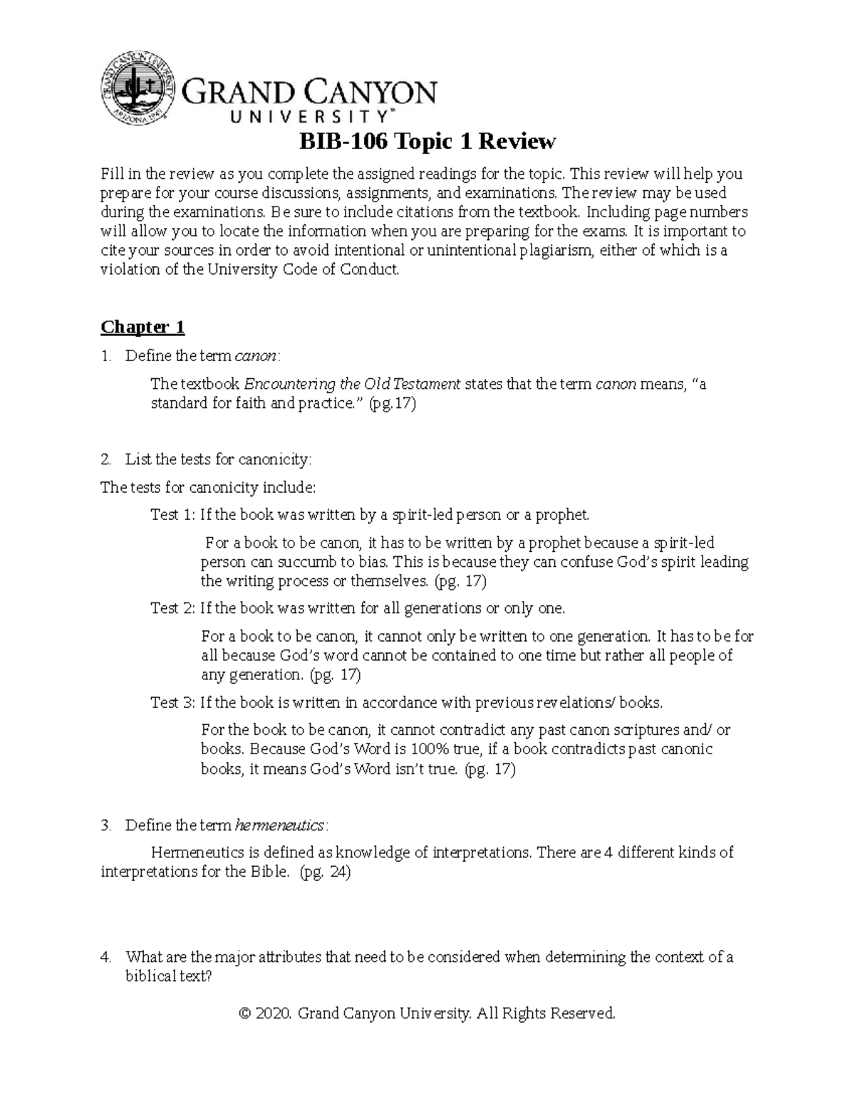 BIB-106-RS-T1Review - Topic 1 Review - BIB-106 Topic 1 Review Fill in ...