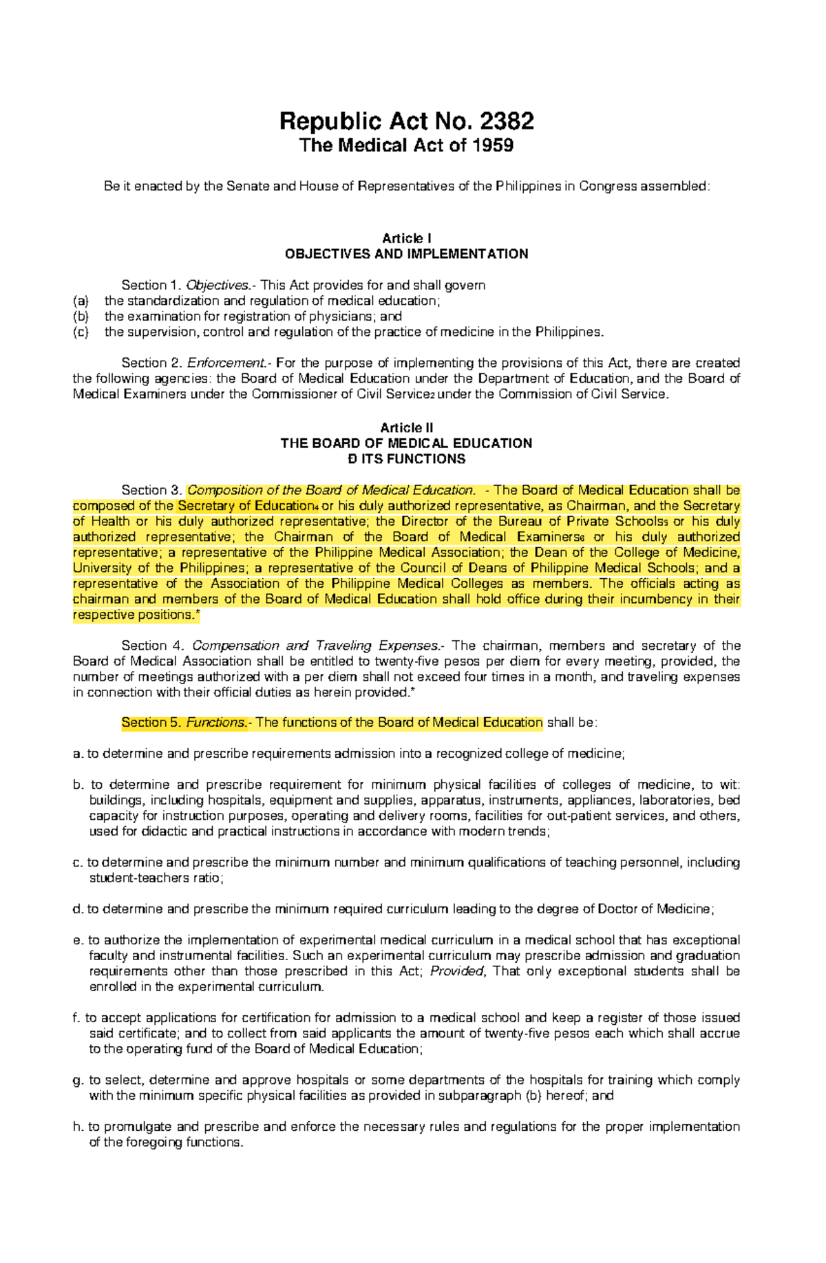 Medical ACT RA 2382 - Prevailing law in Philippines on Legal Medicine ...