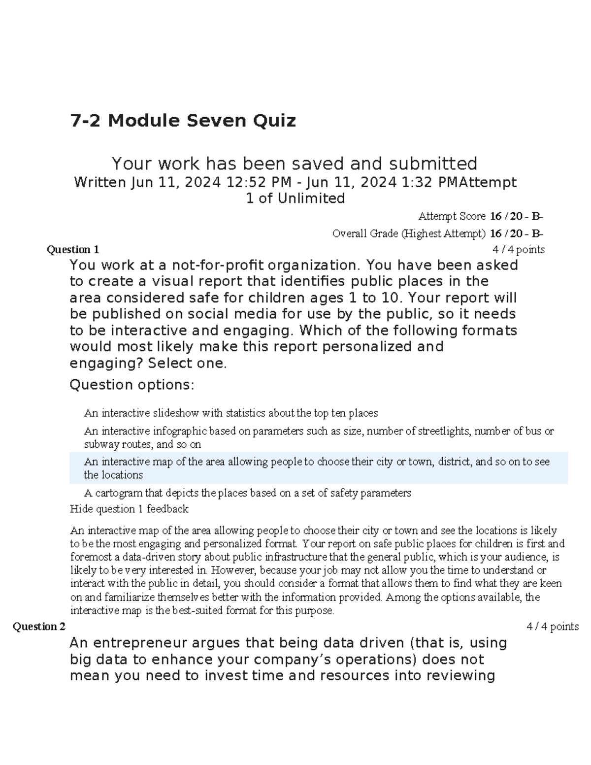 DAT 205 module 7 quiz - 7-2 Module Seven Quiz Your work has been saved ...
