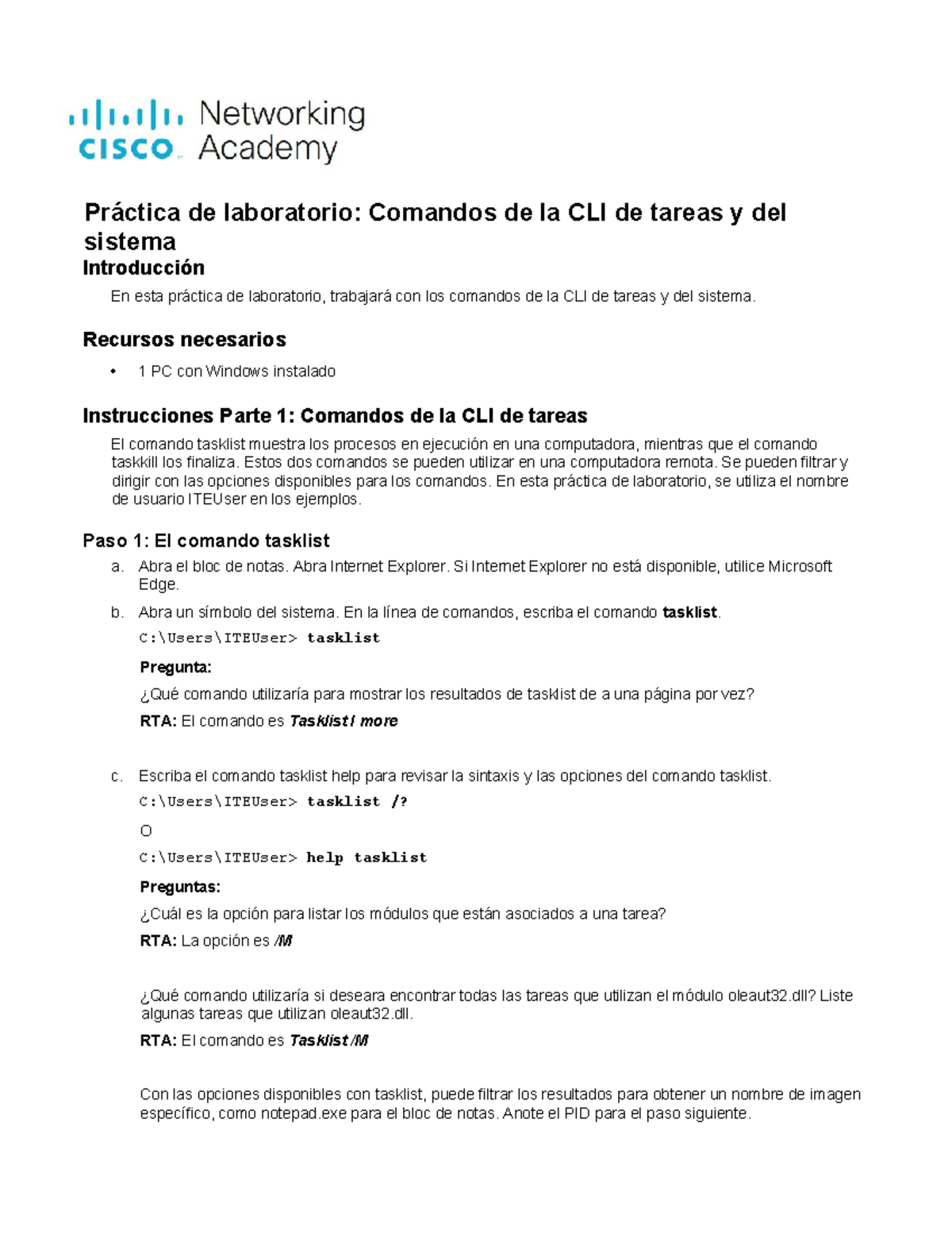 Laboratorio - Trabajo cisco - Práctica de laboratorio: Comandos de la CLI de tareas y del ...