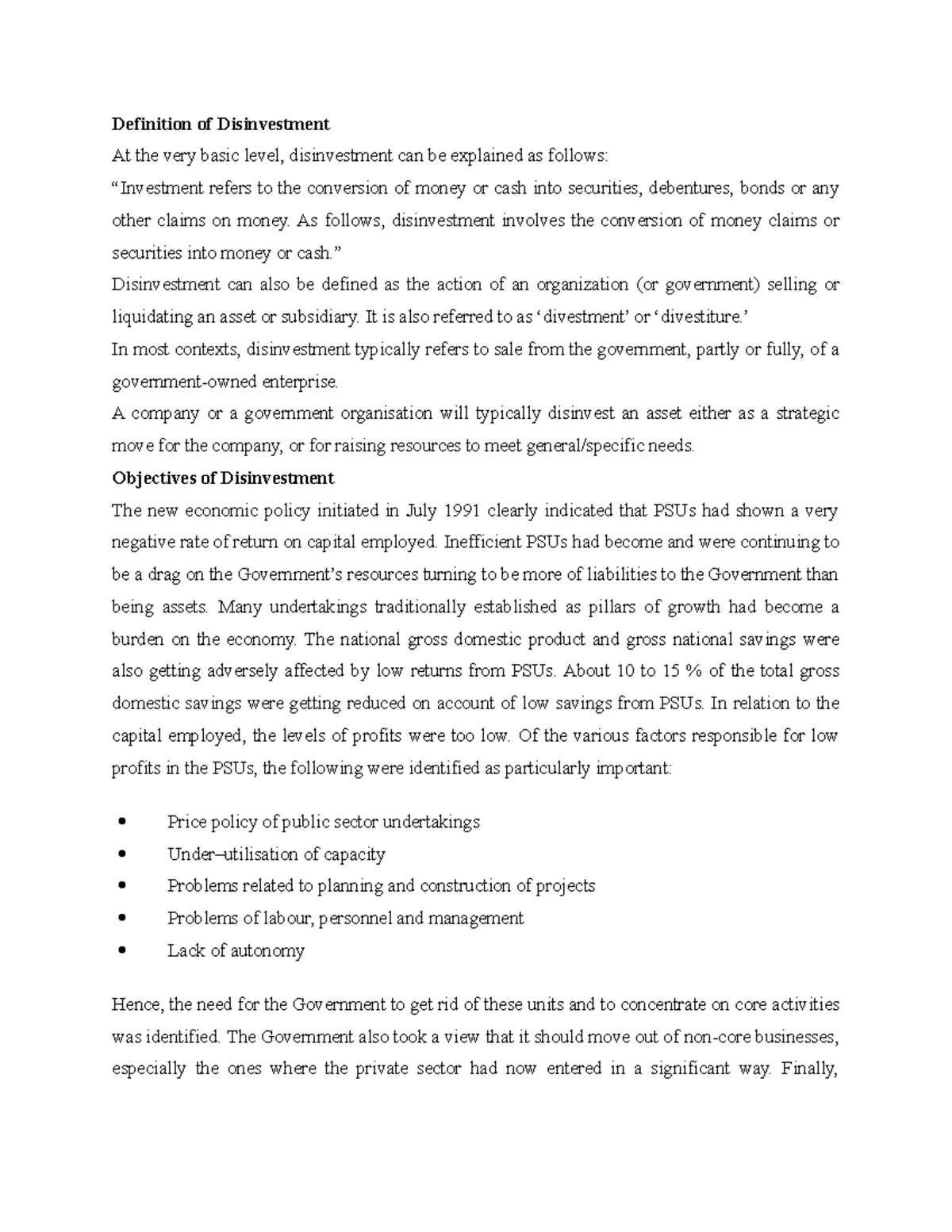 Disinvestment and their strategies - Definition of Disinvestment At the ...