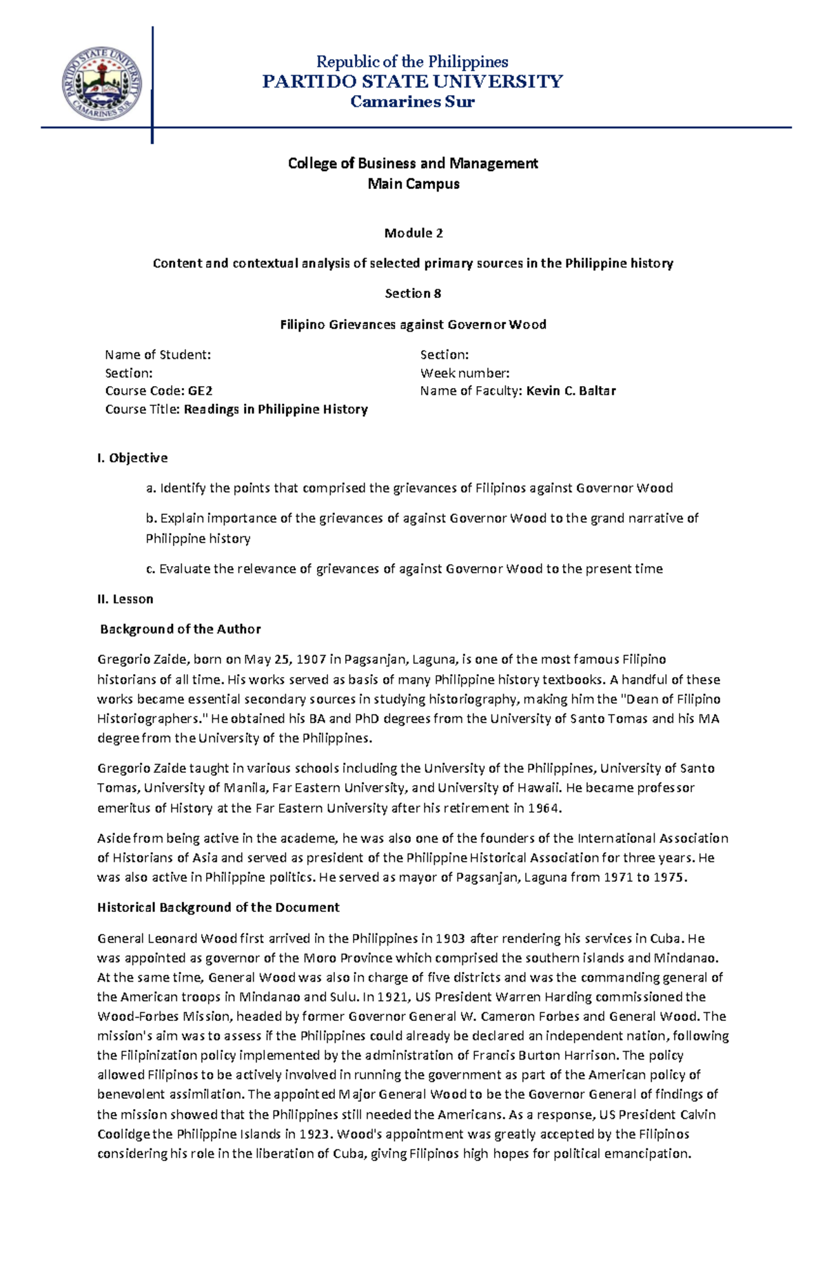 Module 2 section 8 - Lecture - Republic of the Philippines PARTIDO ...