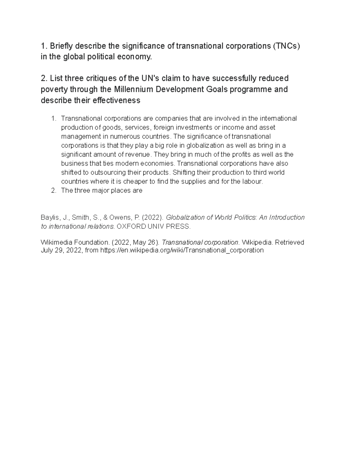 Discussion Question II - 1. Briefly describe the significance of ...