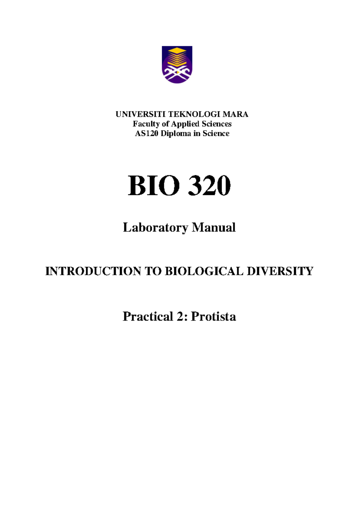 Practical 2 Protista - BIO320 LAB MANUAL - BIO 320 Laboratory Manual ...