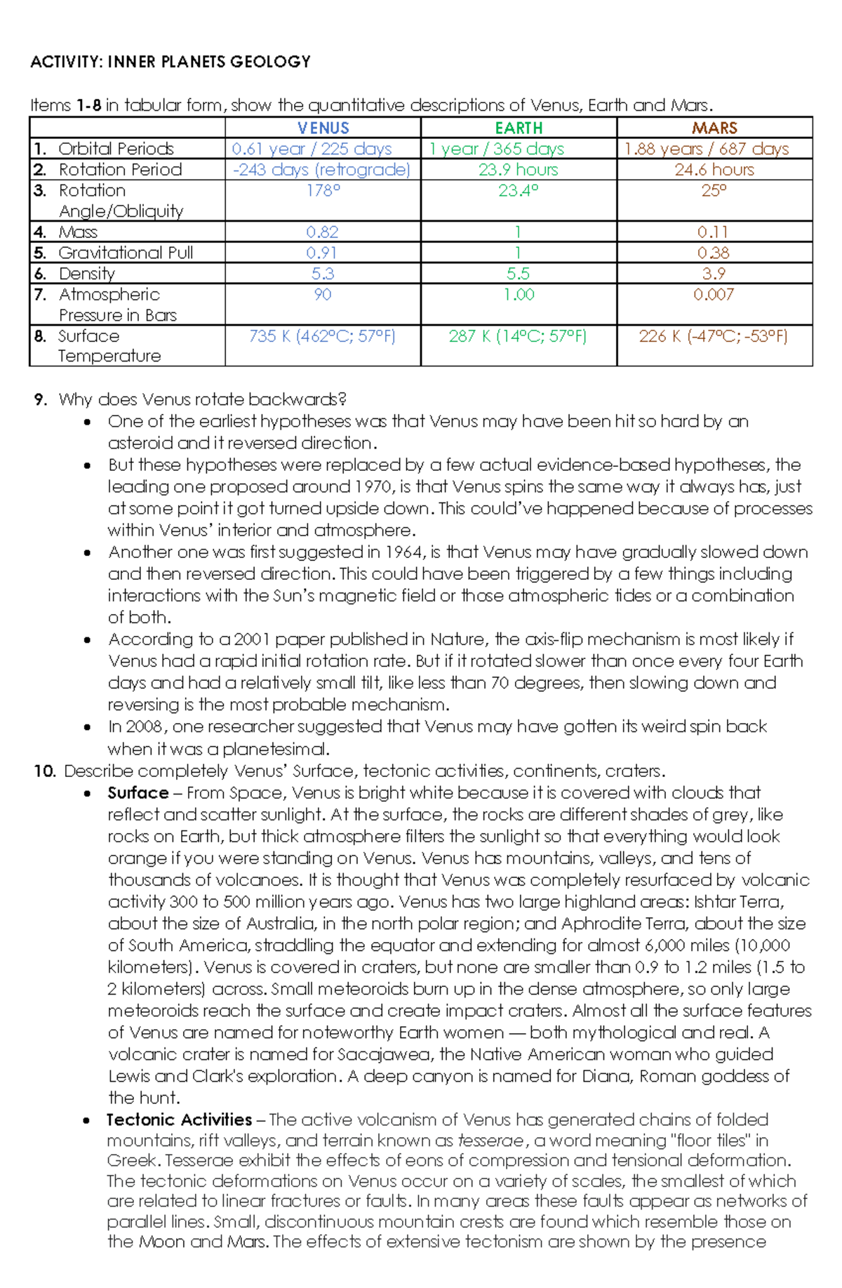 Activity Study About Inner Planets ACTIVITY INNER PLANETS GEOLOGY activity-study-about-inner-planets-activity-inner-planets-geology