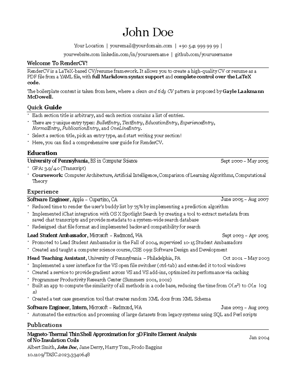 Rendercv-engineeringresumes-theme - John Doe Your Location | youremail@yourdomain | +90 541 999 ...