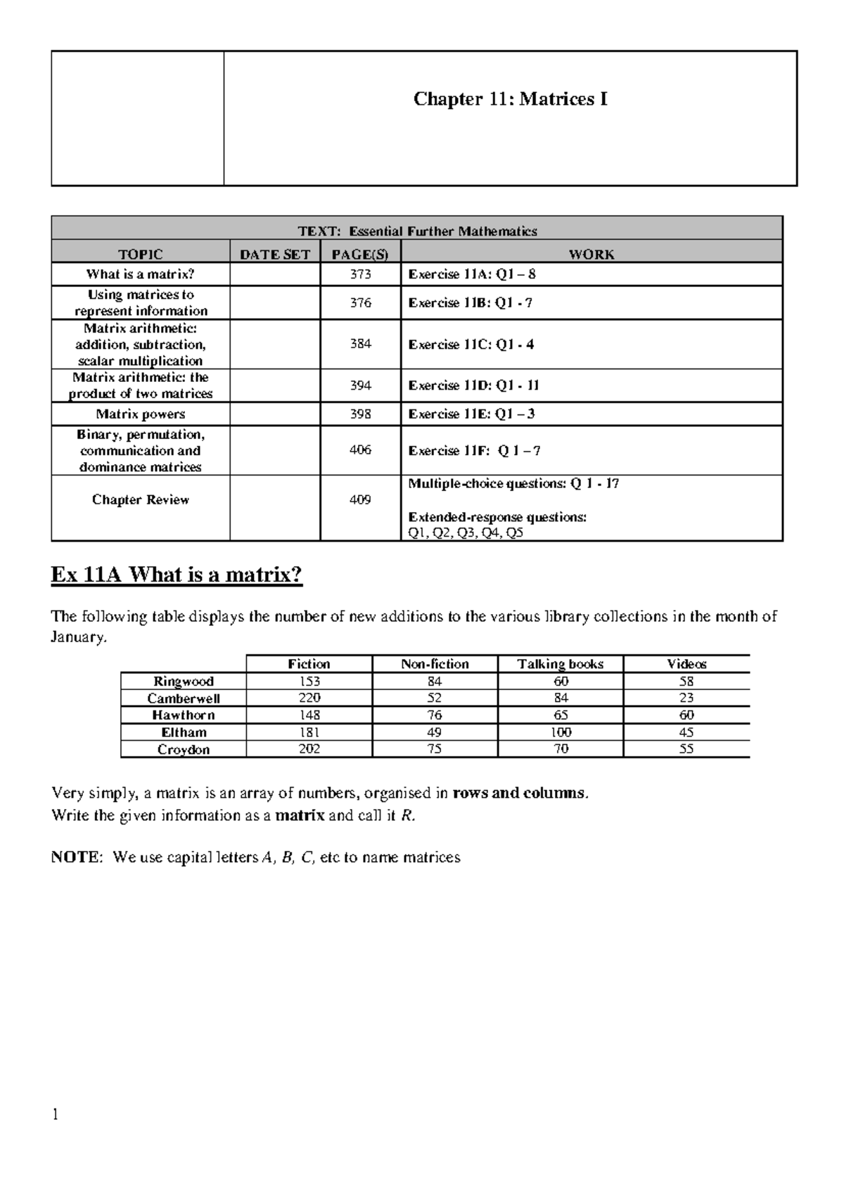 2017 Matrices Notes - Chapter 11 : Matrices I Ex 11A What is a matrix ...
