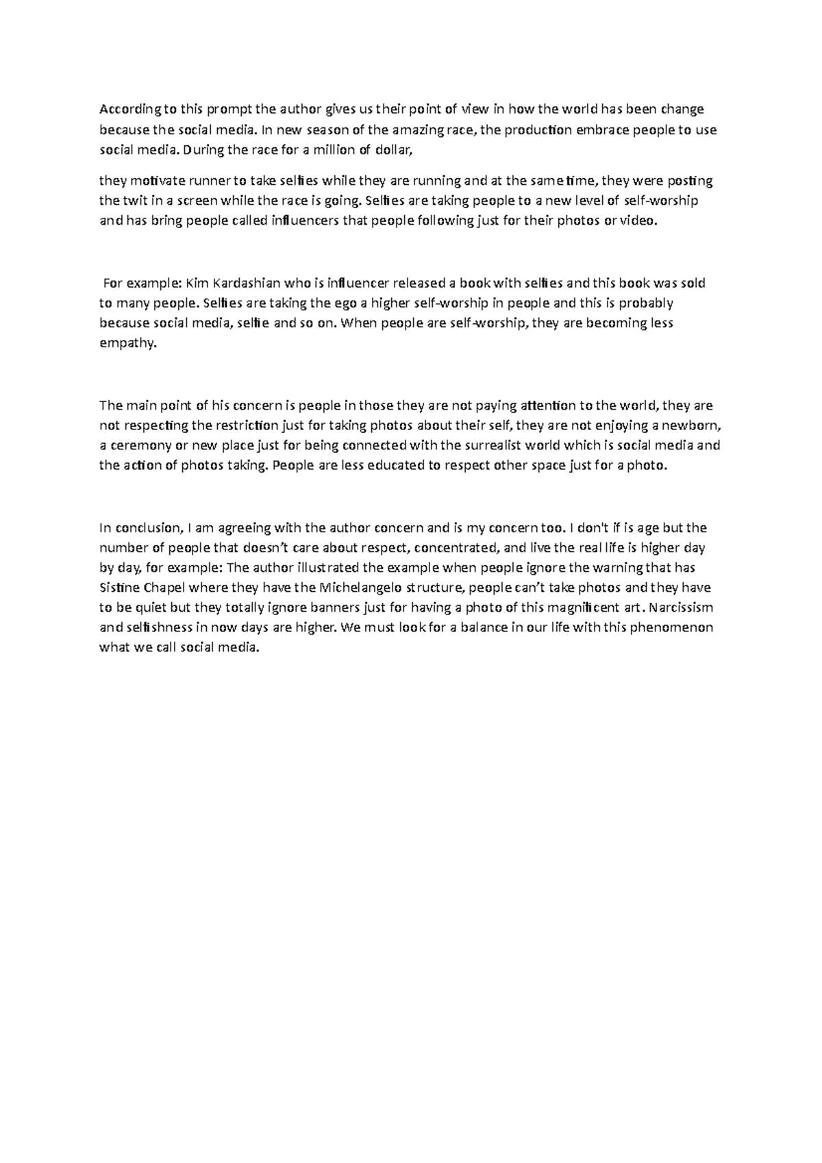 Prompt 2 - N/A - According to this prompt the author gives us their ...