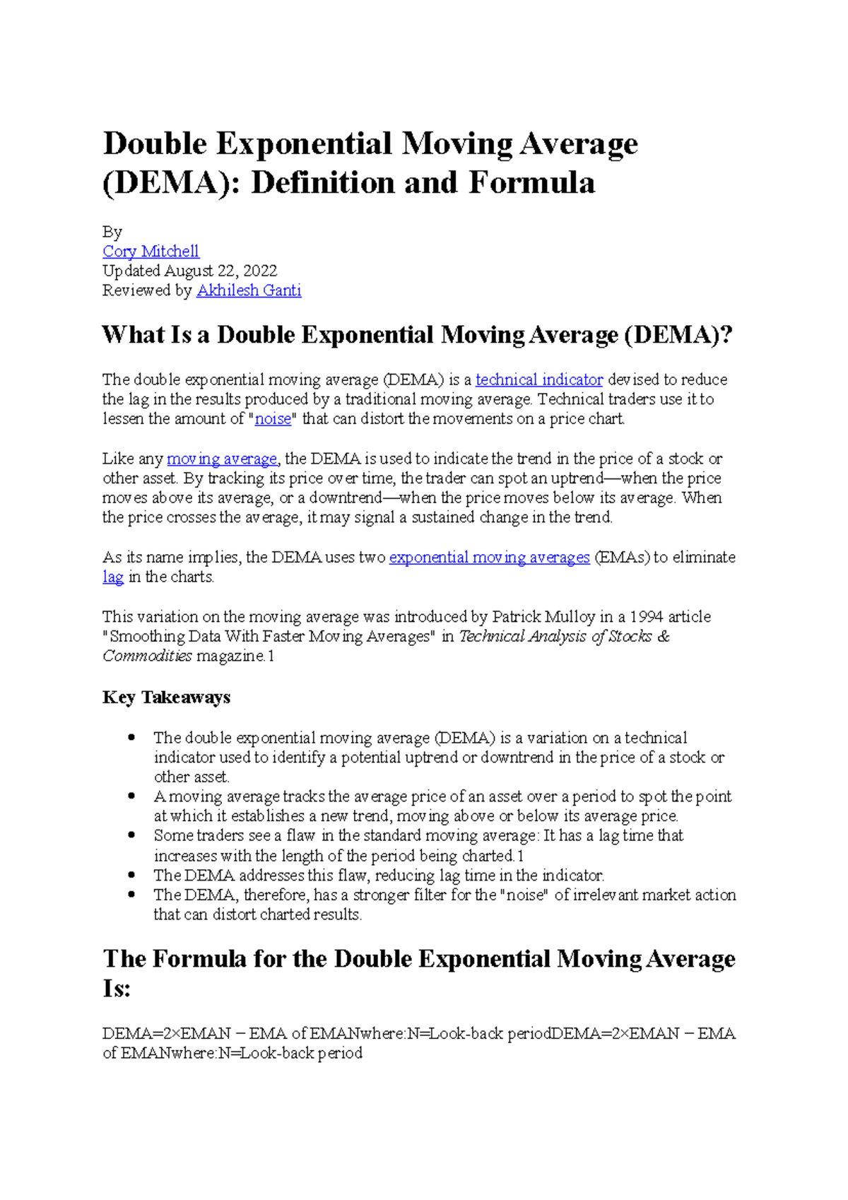 DEMA - Assets / Finance - Double Exponential Moving Average (DEMA ...