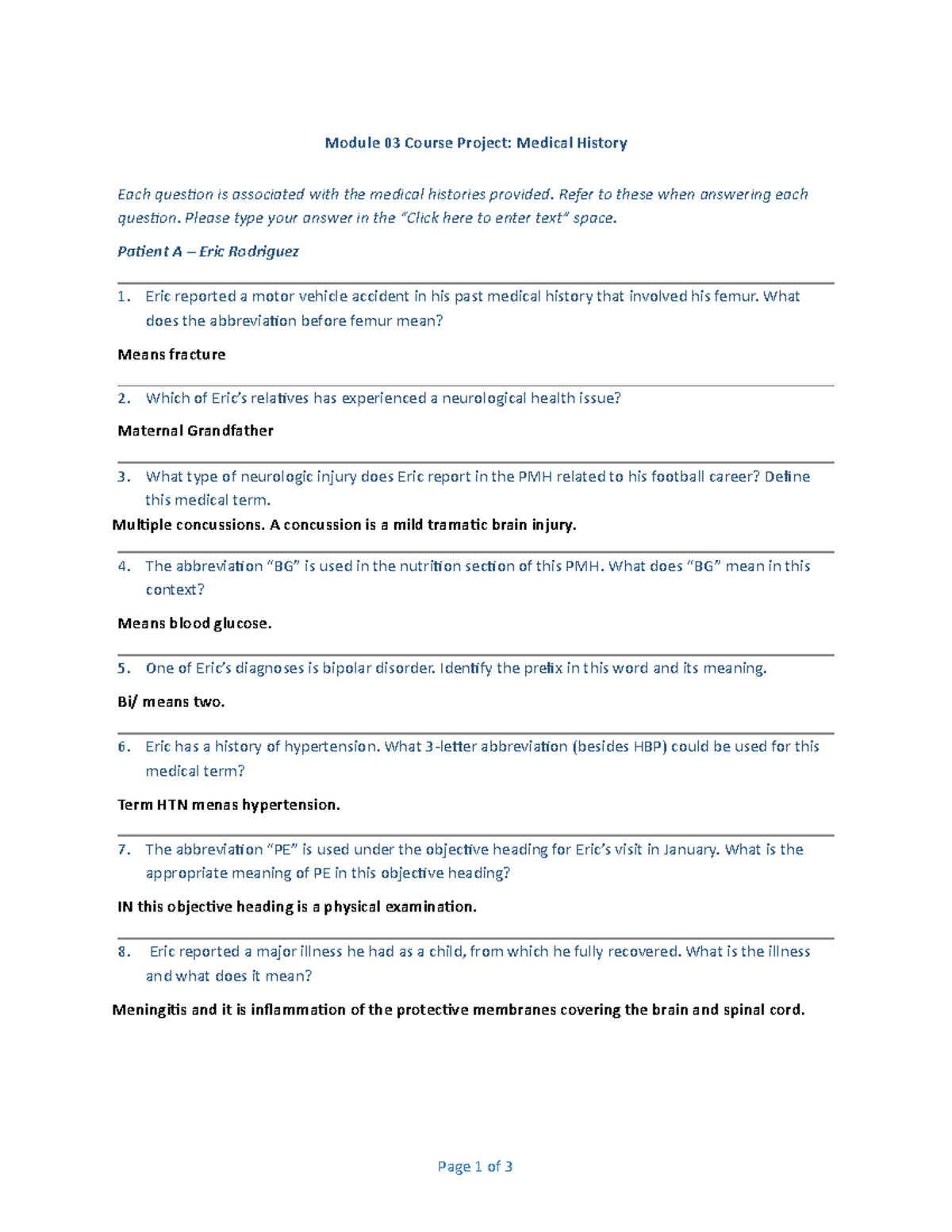 module 3 course project - Module 03 Course Project: Medical History ...