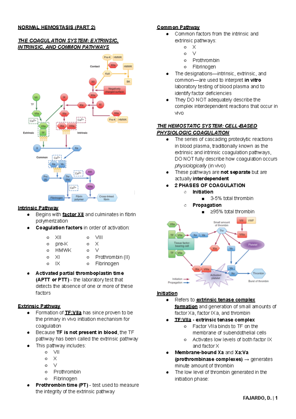 Hema-se2 - notes - NORMAL HEMOSTASIS (PART 2 ) THE COAGULATION SYSTEM ...