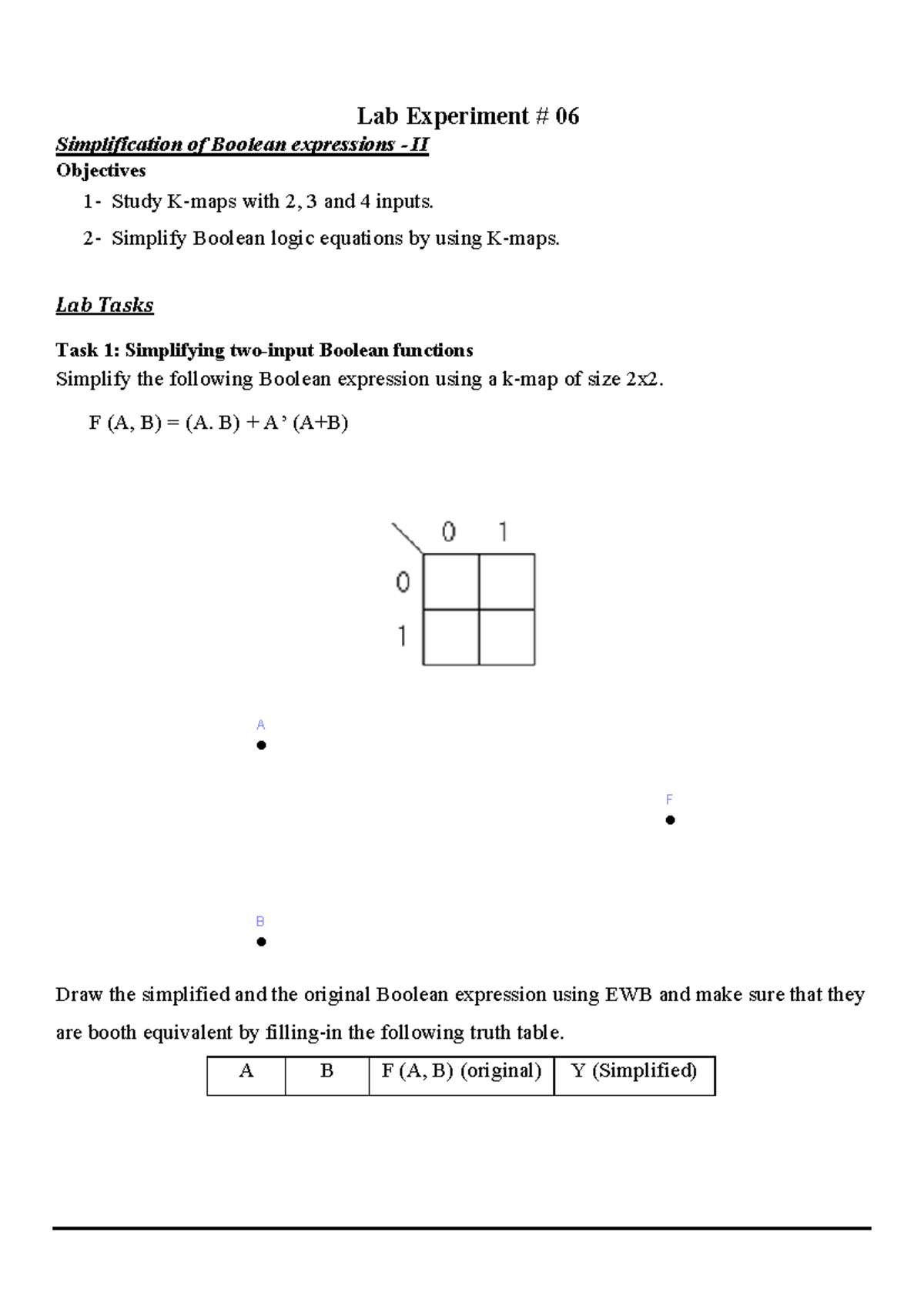 CS302 - Lab Manual - Week No - Lab Experiment # 0 6 Simplification of ...