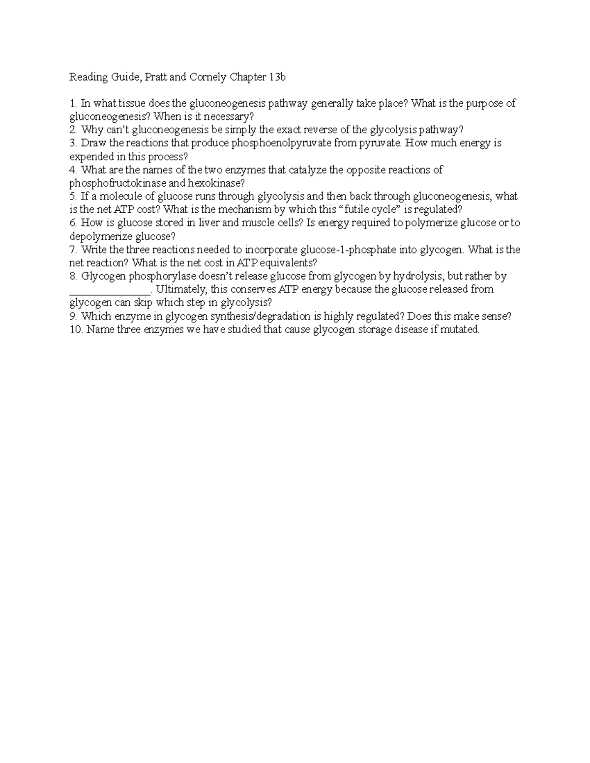 Tutorial work - 13b - Reading guide, Pratt and Cornely Chapter 13b ...