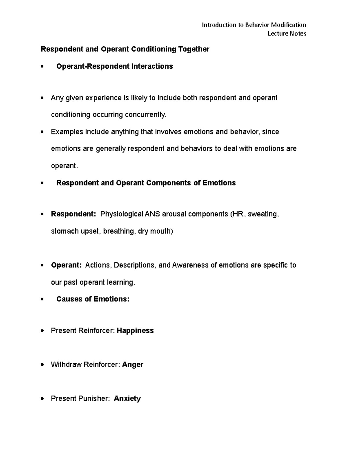 2021-Intro-Behavior-Modification-Lecture-Notes-Respondent and Operant ...