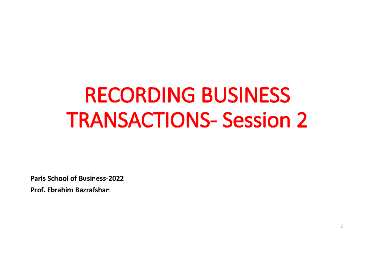 Recording Business Transaction- Session 2 - RECORDING BUSINESS ...