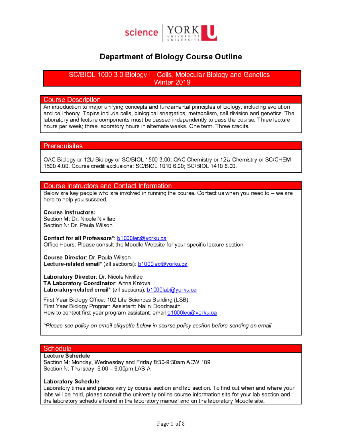 BIOL Course Outline - Jan 2 2019 - Department of Biology Course Outline ...