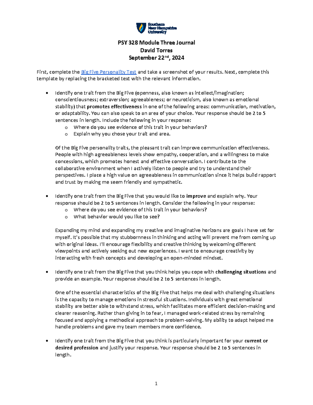 PSY 328 Module Three Journal - 1 PSY 328 Module Three Journal David ...