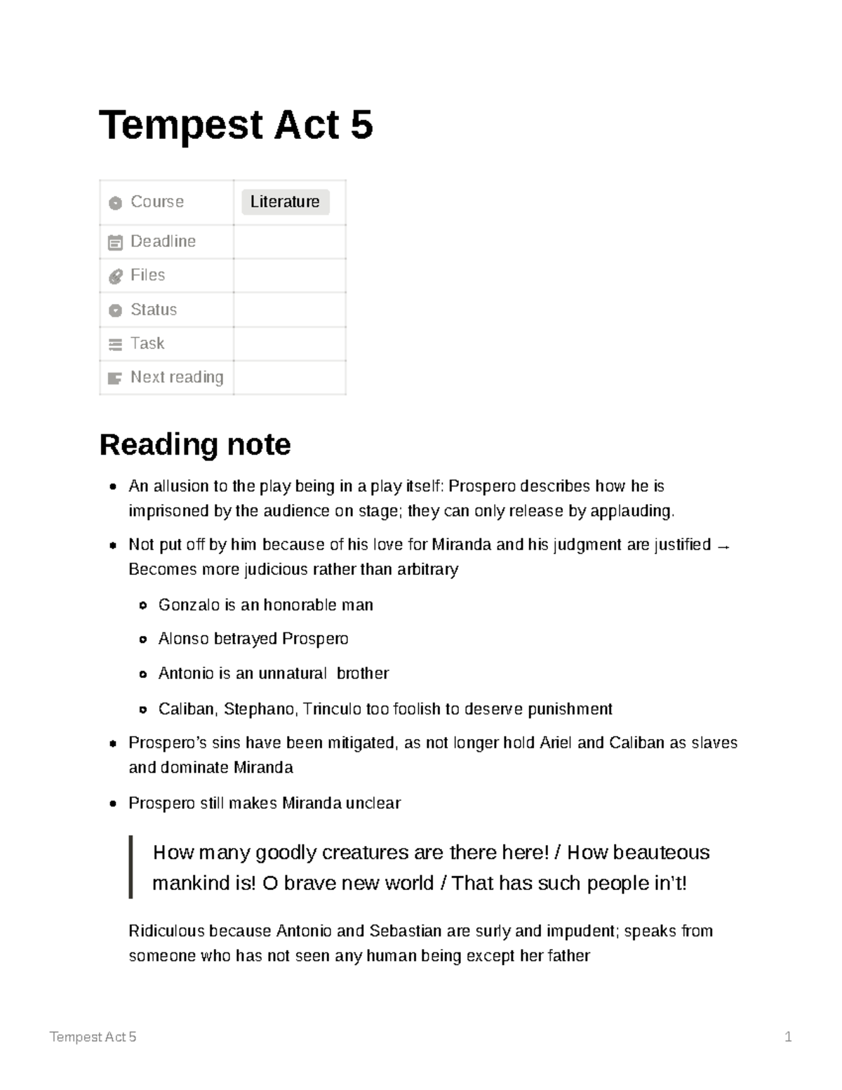 Tempest Act 5 - As the title says - Tempest Act 5 Course Literature ...