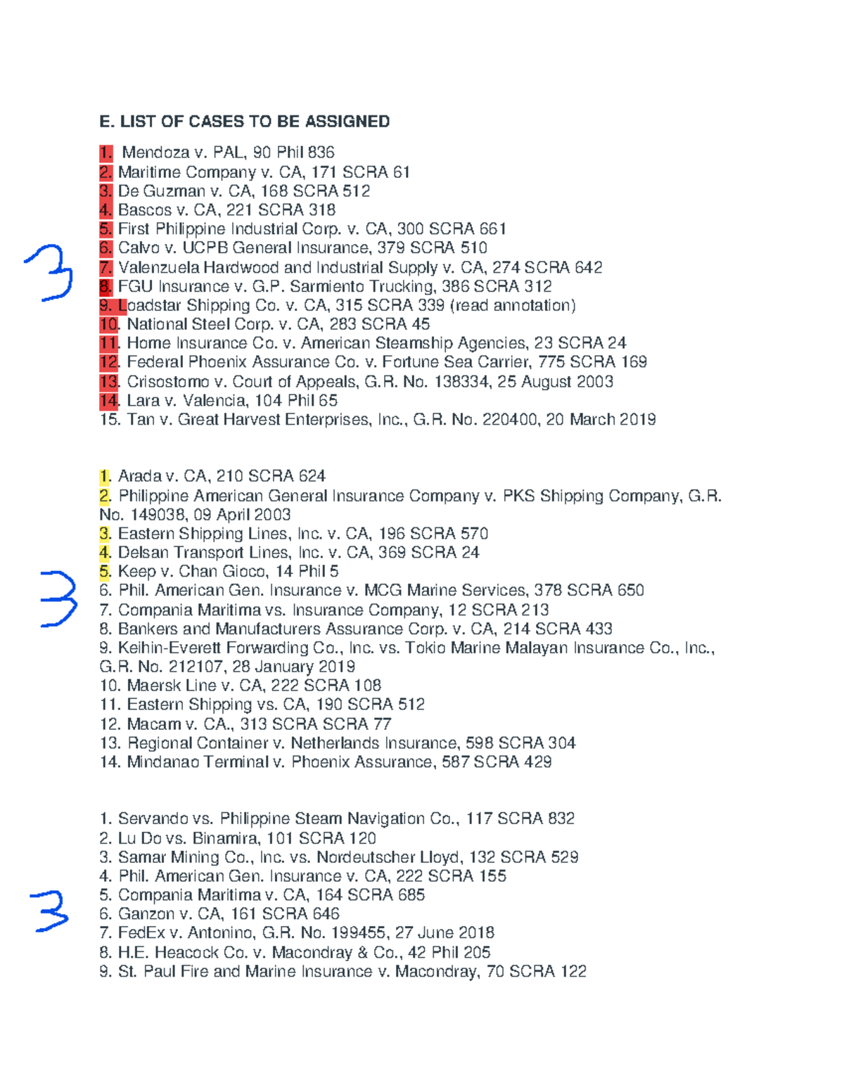 LIST OF ALL Cases - Transportation law - E. LIST OF CASES TO BE ...