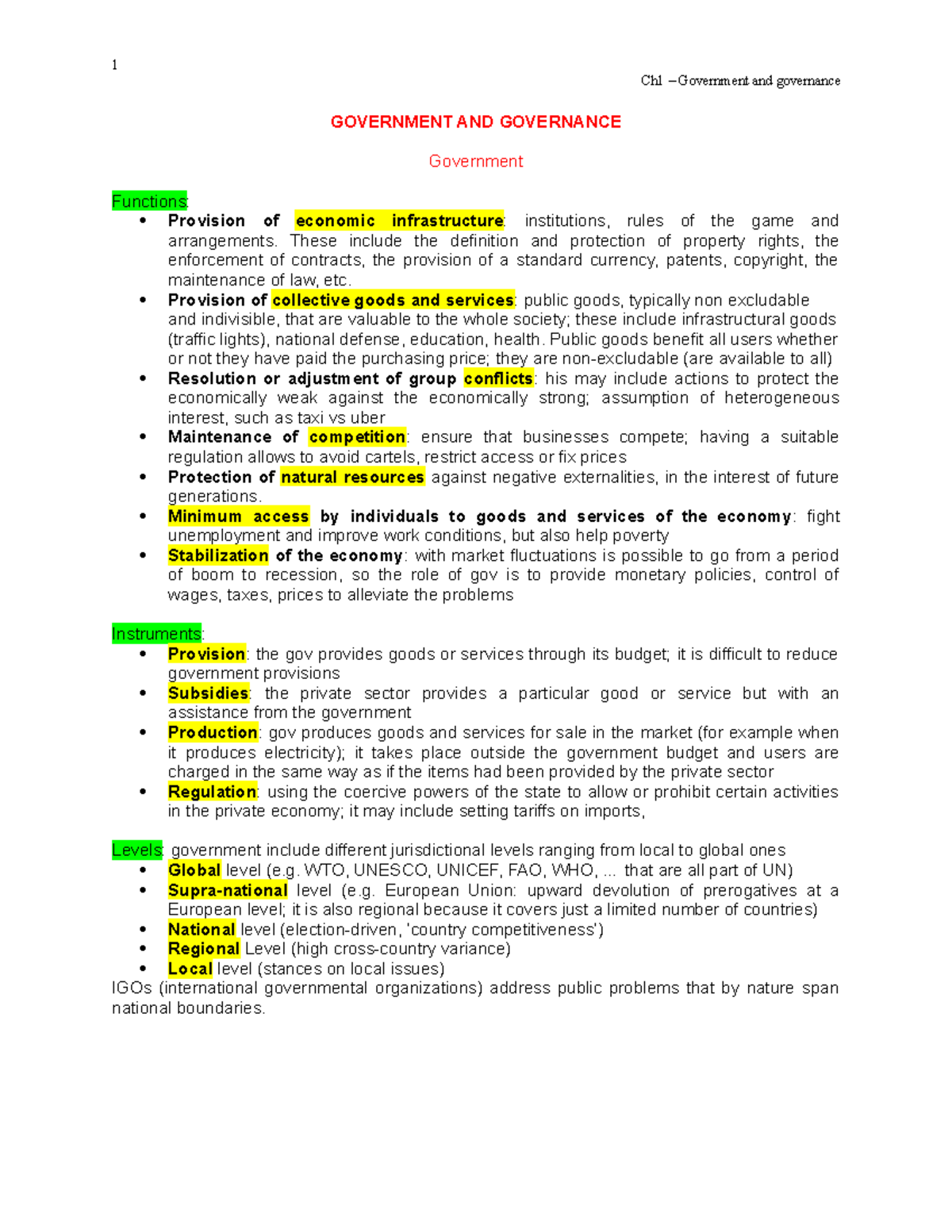 Notes complete for general exam - Ch1 – Government and governance ...