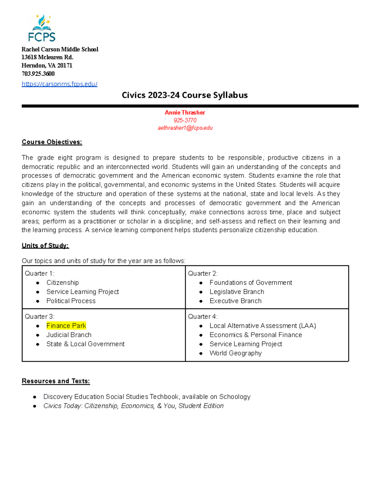 Copy of 23-24 Civics Syllabus - Rachel Carson Middle School 13618 ...
