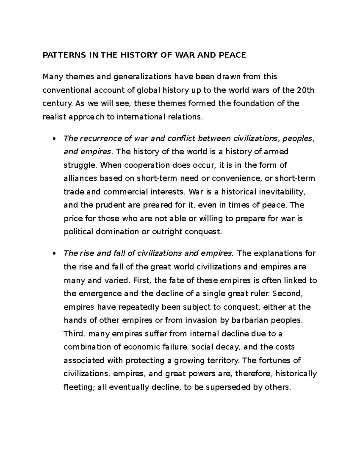 Patterns IN THE History OF WAR AND Peace - PATTERNS IN THE HISTORY OF ...