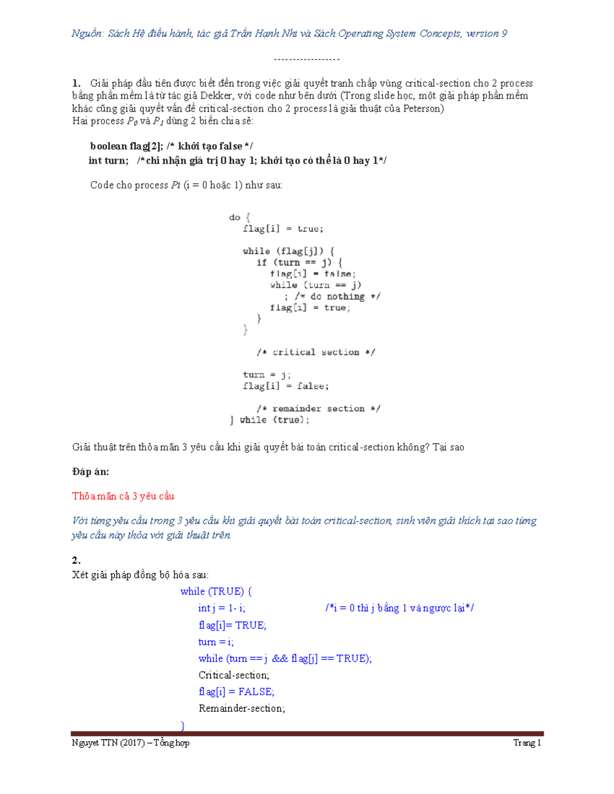 BT chương 5 - Đồng bộ các tiến trình - Nguồn: S·ch Hệ điều h‡nh, t·c giả Trần Hạnh Nhi v‡ S·ch ...