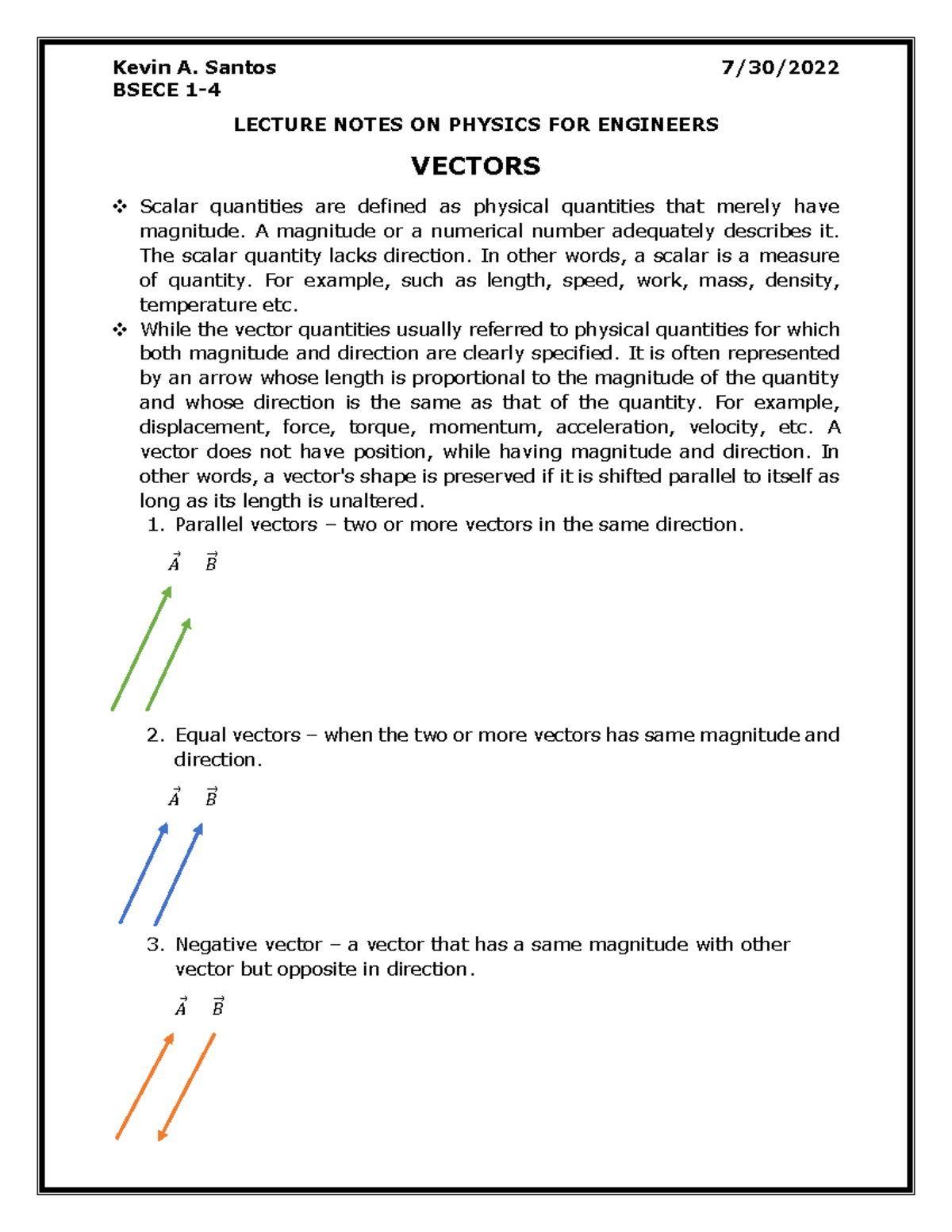 Santos 1-4 Lecture-Notes Physics - BSECE 1- 4 LECTURE NOTES ON PHYSICS ...