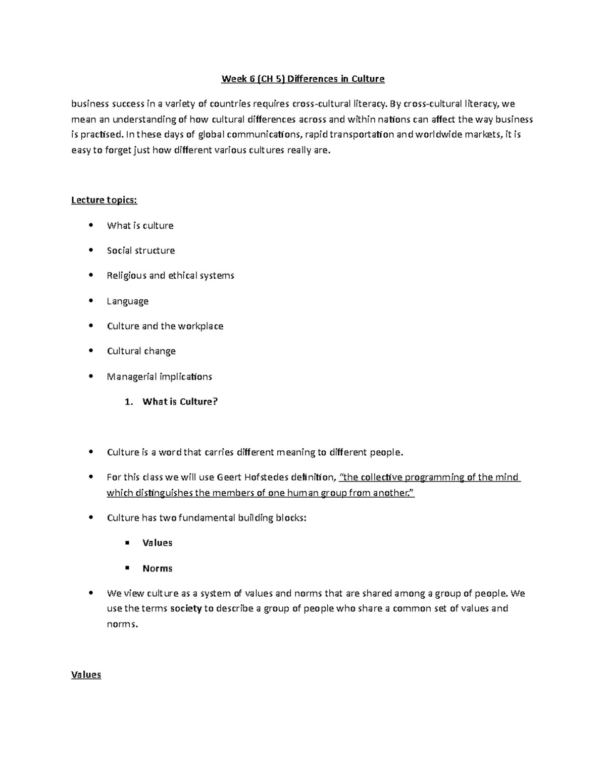 Week 6 Differences in Culture - Week 6 (CH 5) Differences in Culture ...