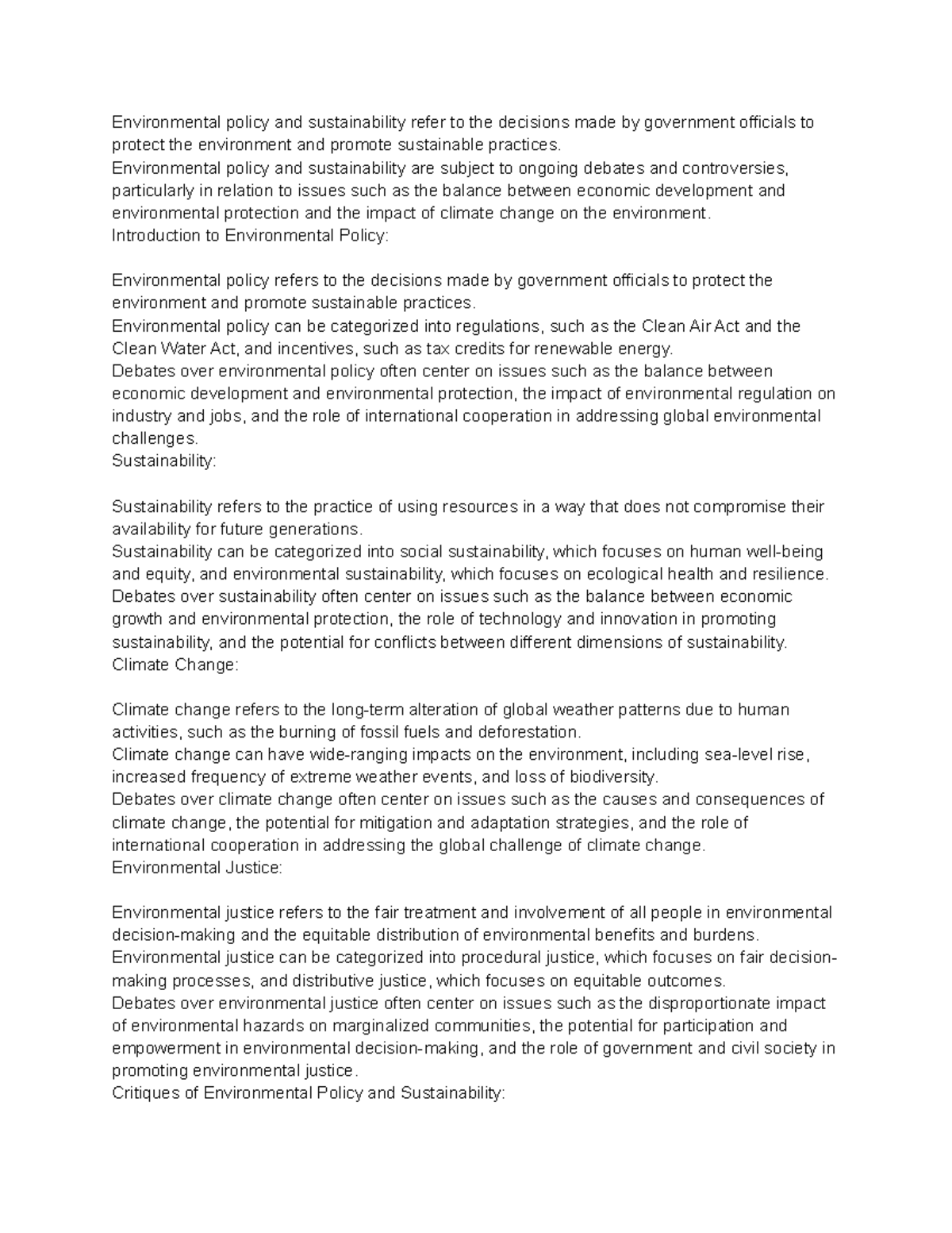 Environmental Policy and Sustainability - Environmental policy and ...