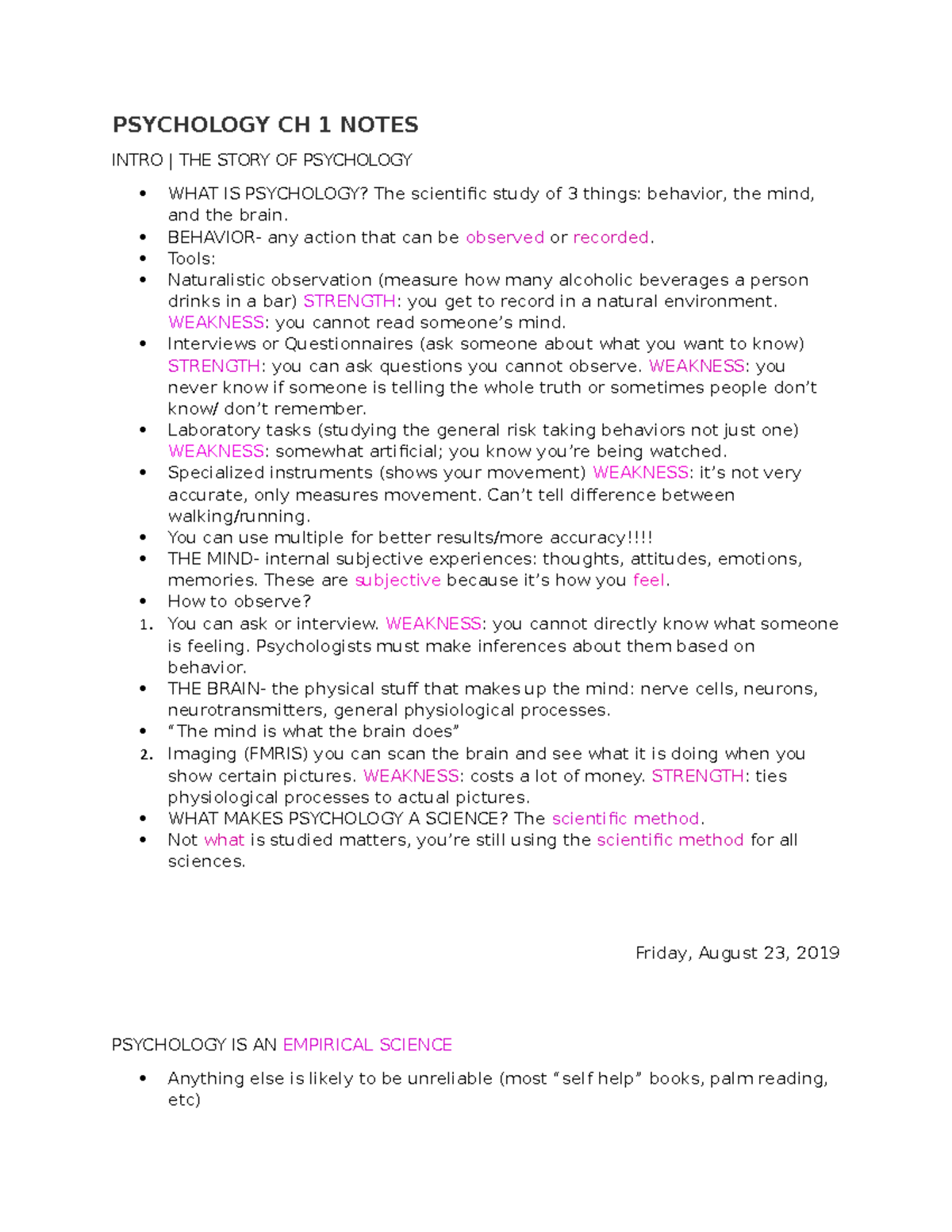 Psych CH 1 notes - PSYCHOLOGY CH 1 NOTES INTRO | THE STORY OF ...