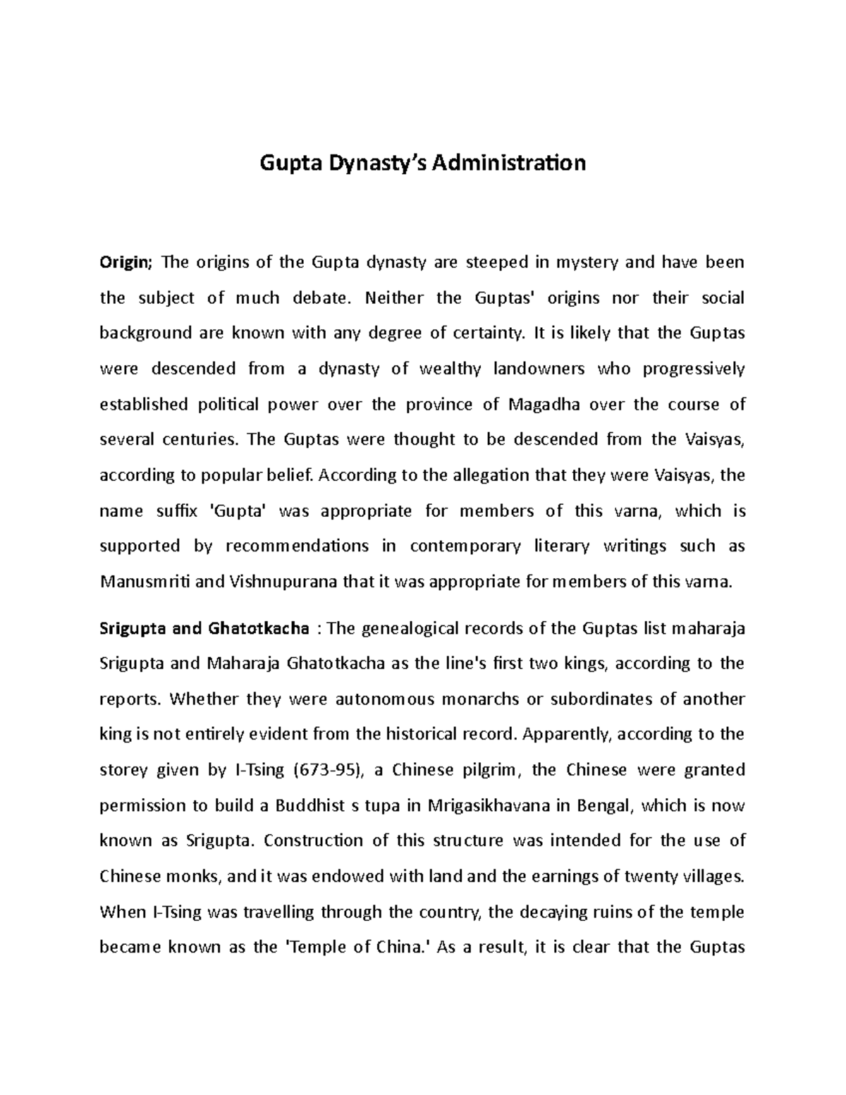 Administration Of Gupta Dynasty Gupta Dynasty s Administration Origin