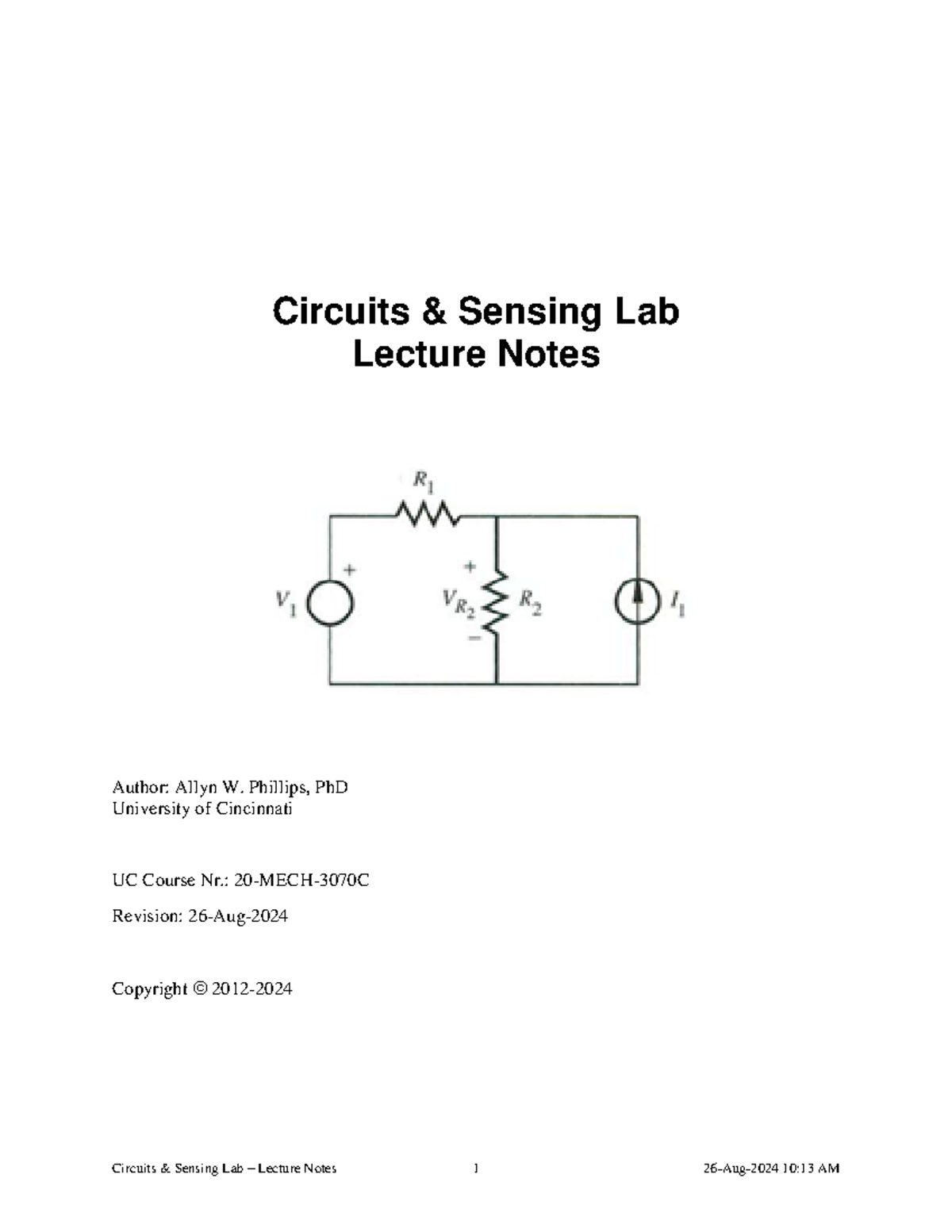 Circuits And Sensing Lab Lecture Notes 2024fs Circuits And Sensing Lab Lecture Notes Author