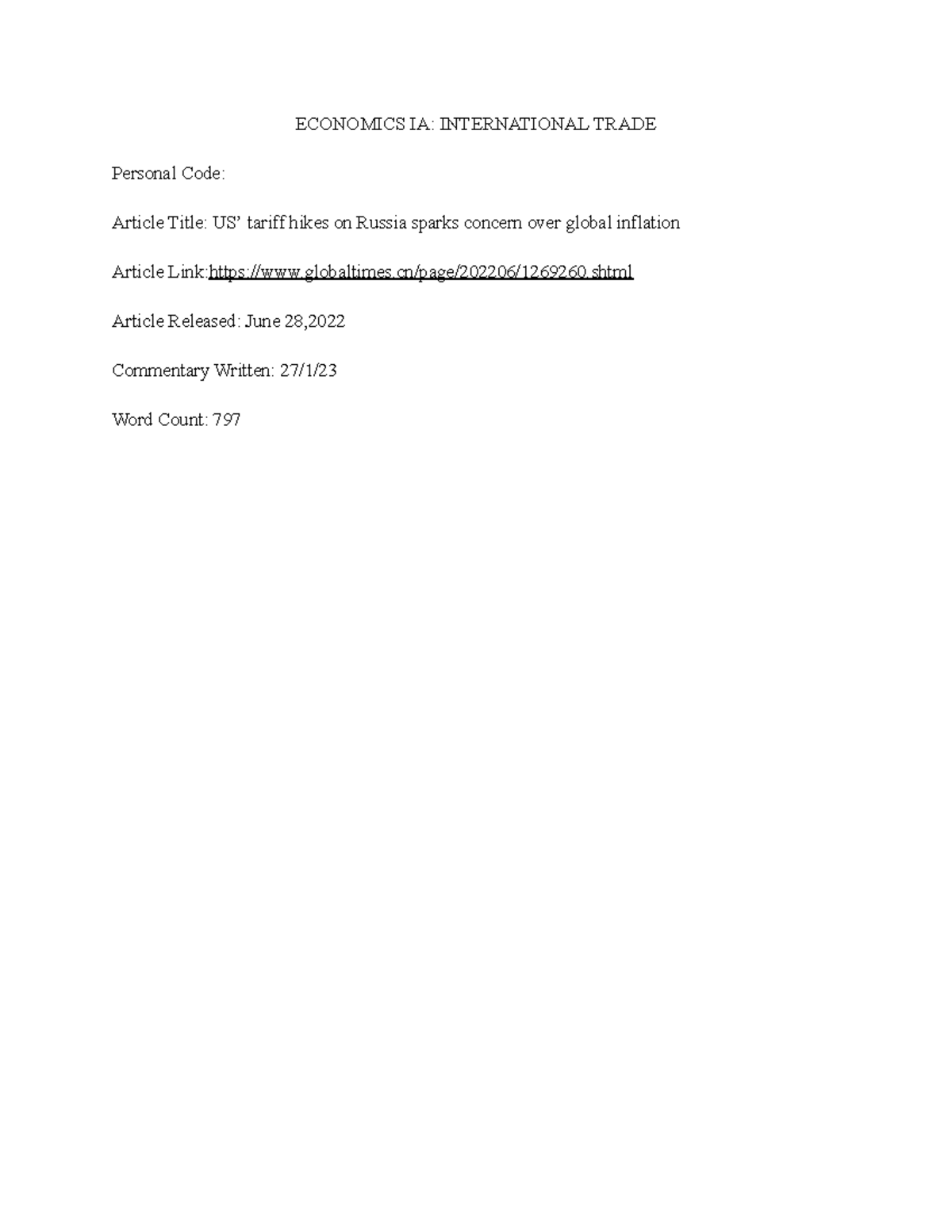 Economics International Trade IA - ECONOMICS IA: INTERNATIONAL TRADE ...