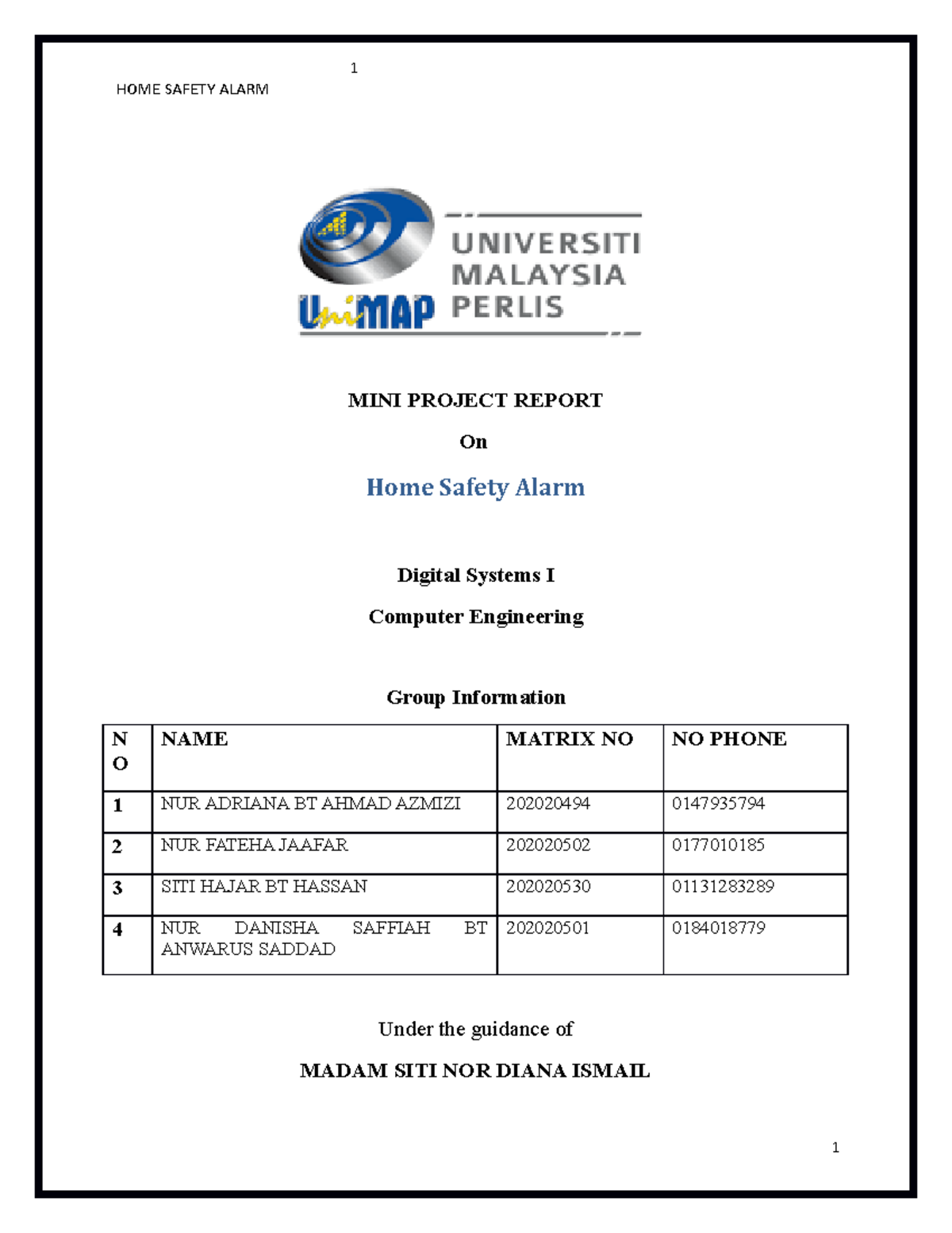 Report Mini Project - Safety Alarm - HOME SAFETY ALARM MINI PROJECT ...
