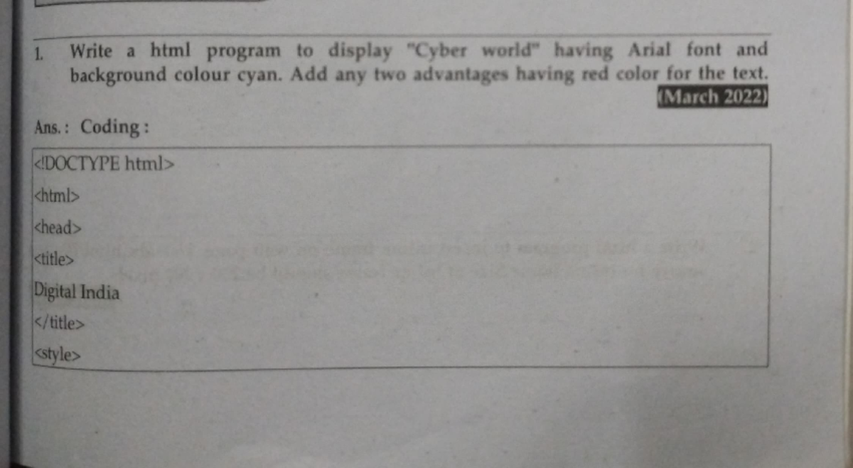 Extra programs - Ffg - Maths Quest for Queensland - L Write a html program to display "Cyber ...