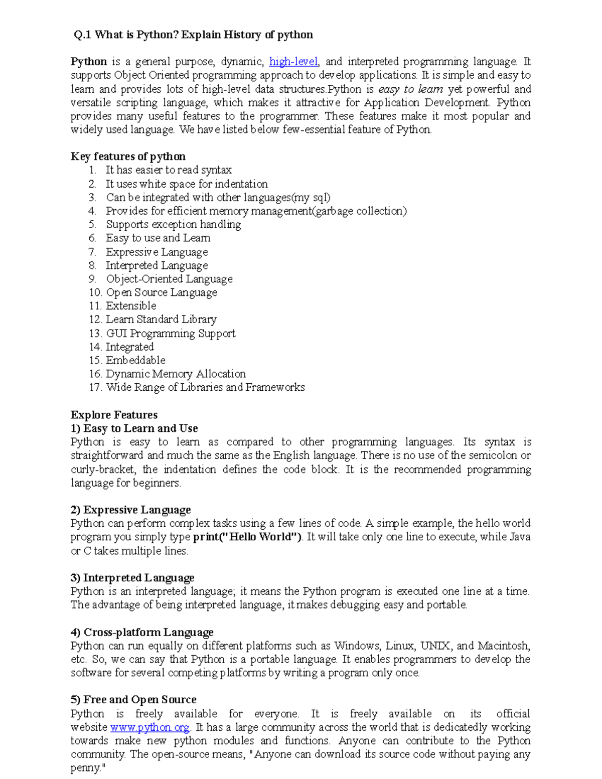 Unit 1 Python BVHGVUJMJ Q What Is Python Explain History Of Python