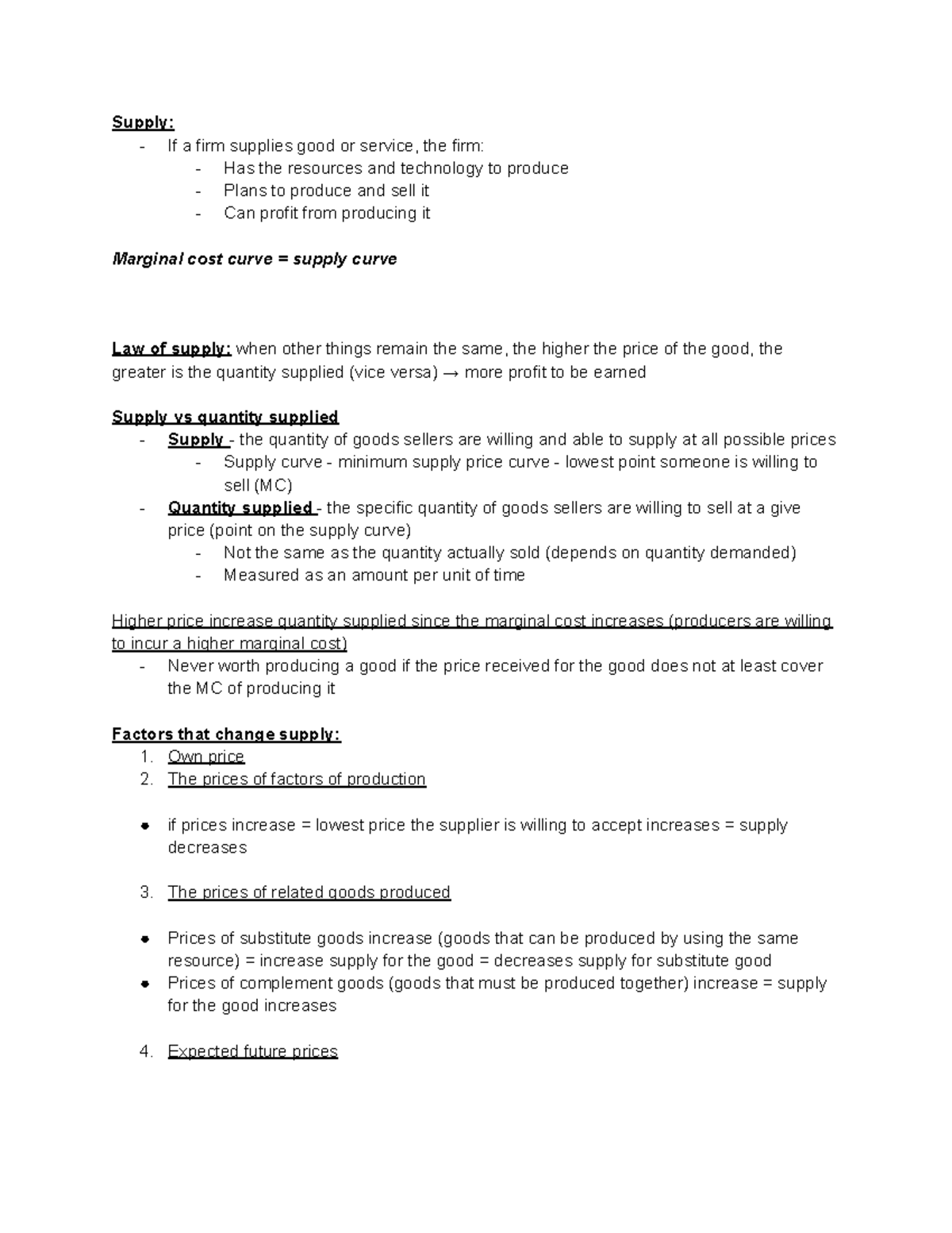 Microeconomics - Supply - Supply: - If a firm supplies good or service ...
