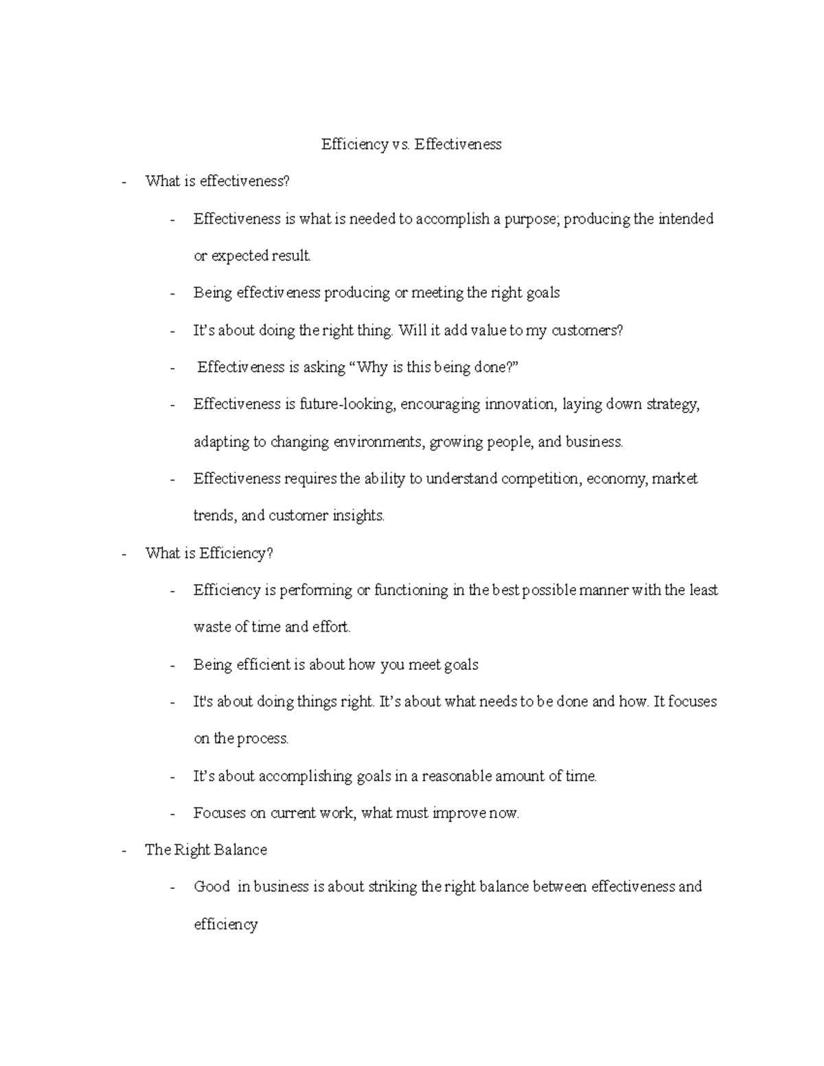 Effective vs. Efficient Notes - Efficiency vs. Effectiveness What is ...